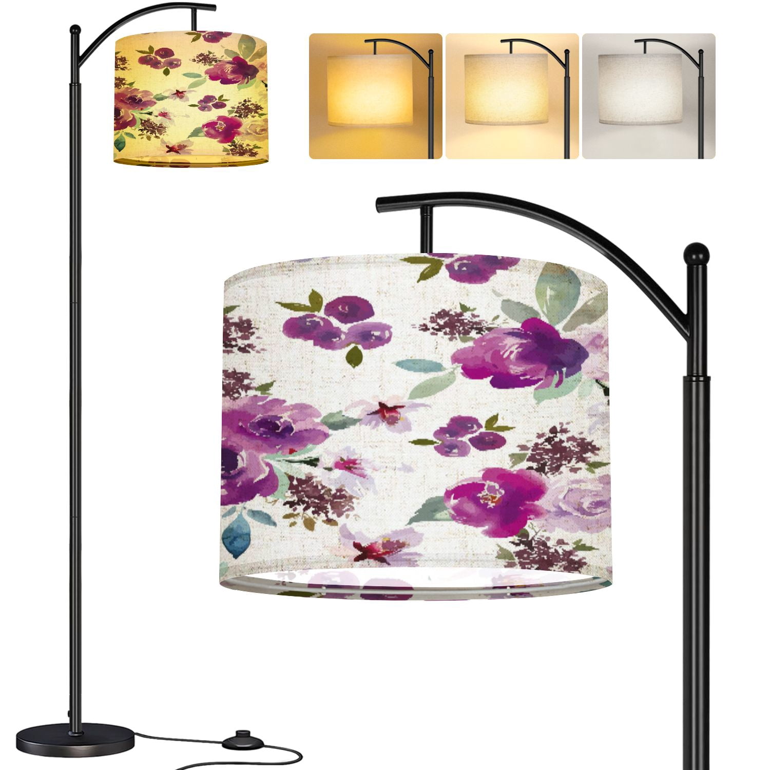 Arc Floor Lamp Watercolor purple flowers Seamless pattern design Modern ...