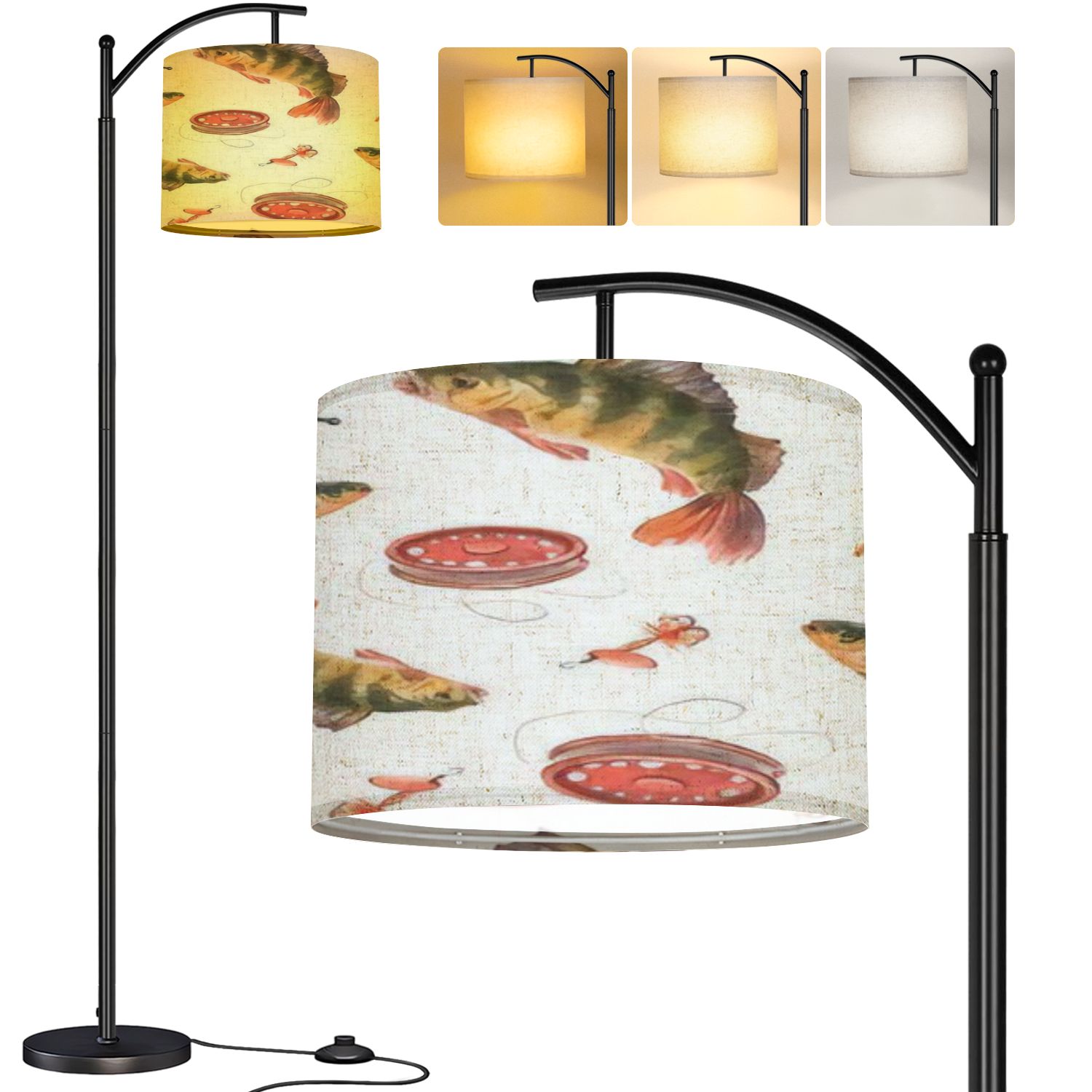 Arc Floor Lamp Watercolor seamless fish fishing tools white For design ...