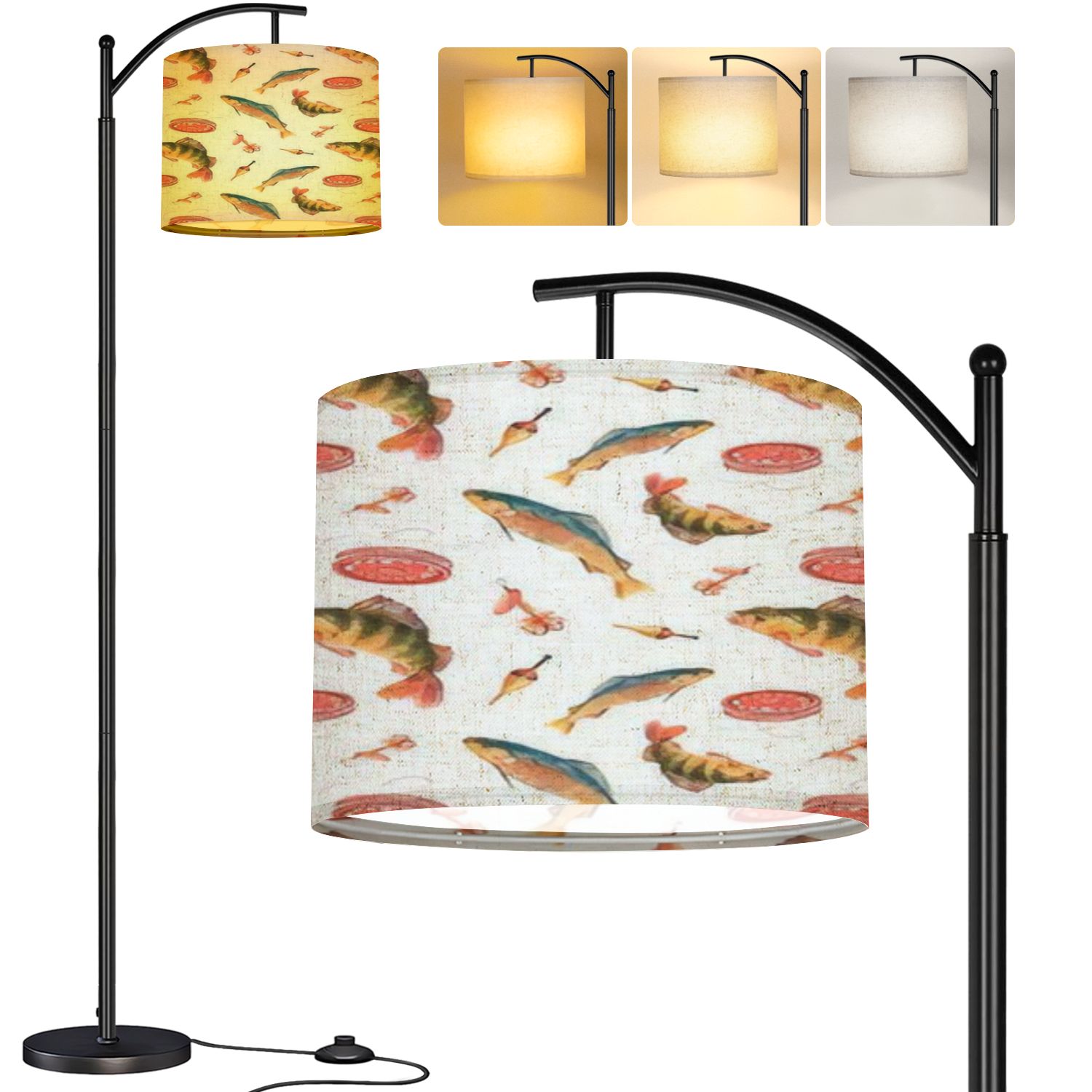 Arc Floor Lamp Watercolor seamless fish fishing tools white For design ...