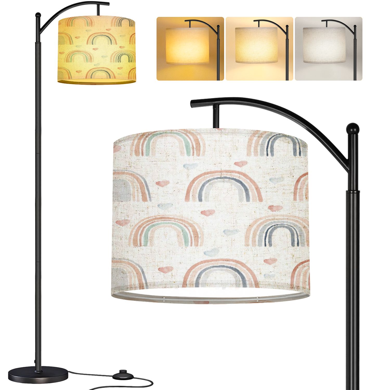 Arc Floor Lamp Watercolor seamless pattern rainbows hearts neutral ...