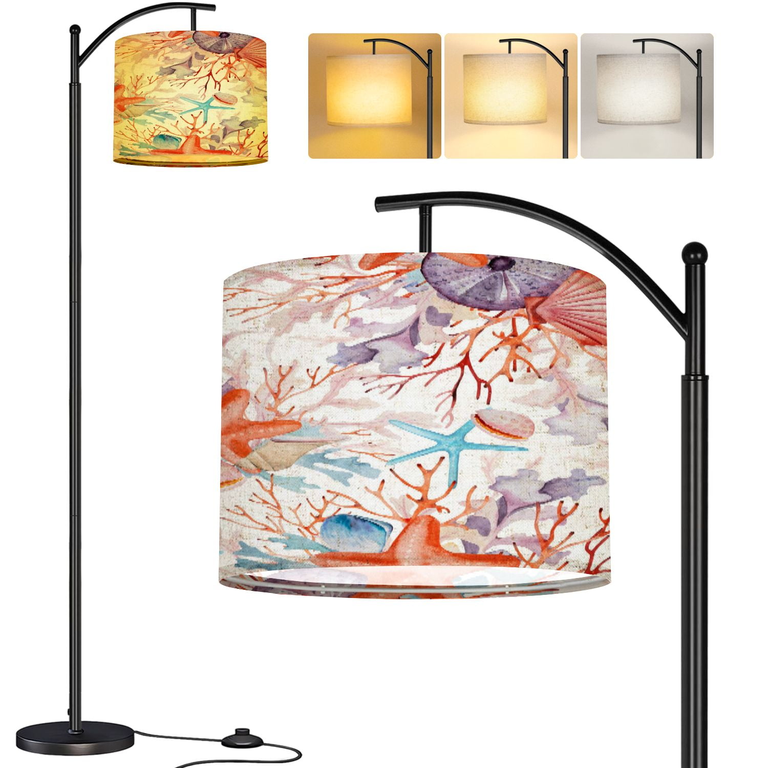 Arc Floor Lamp Watercolor seamless pattern seaweeds corals seashells ...