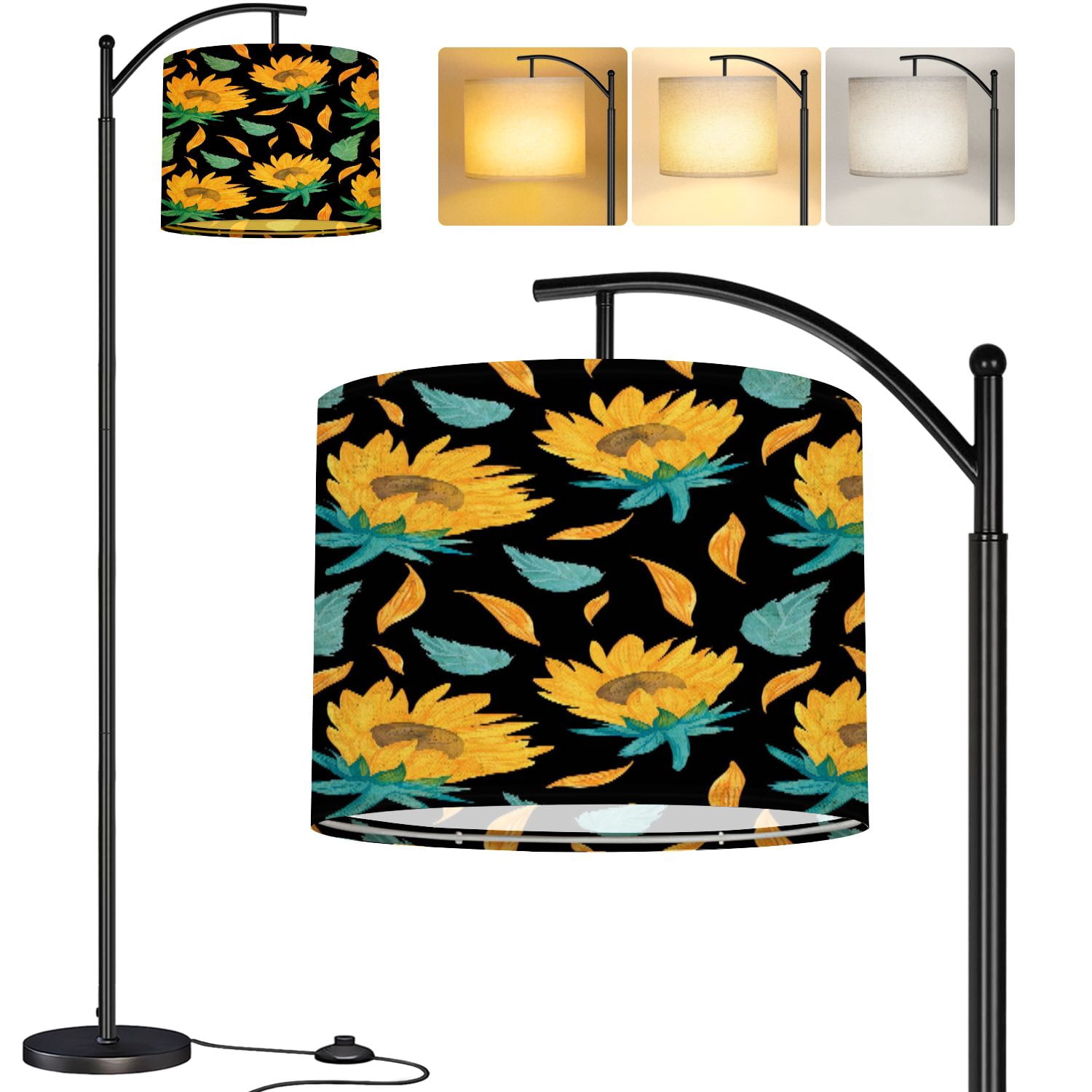 Arc Floor Lamp Watercolor seamless pattern yellow sunflowers drawn ...