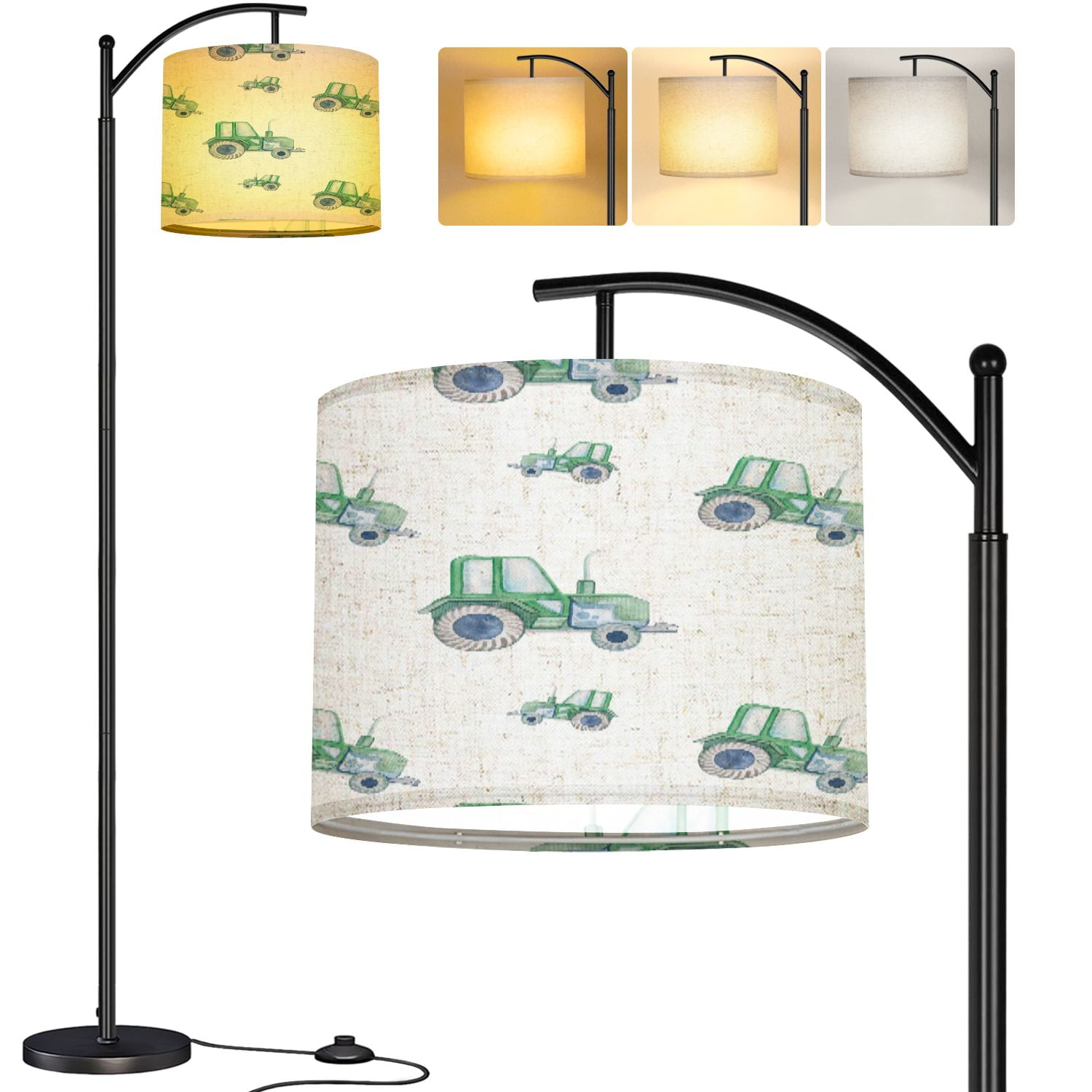 Arc Floor Lamp Watercolor transport green tractor cartoon style Tall ...