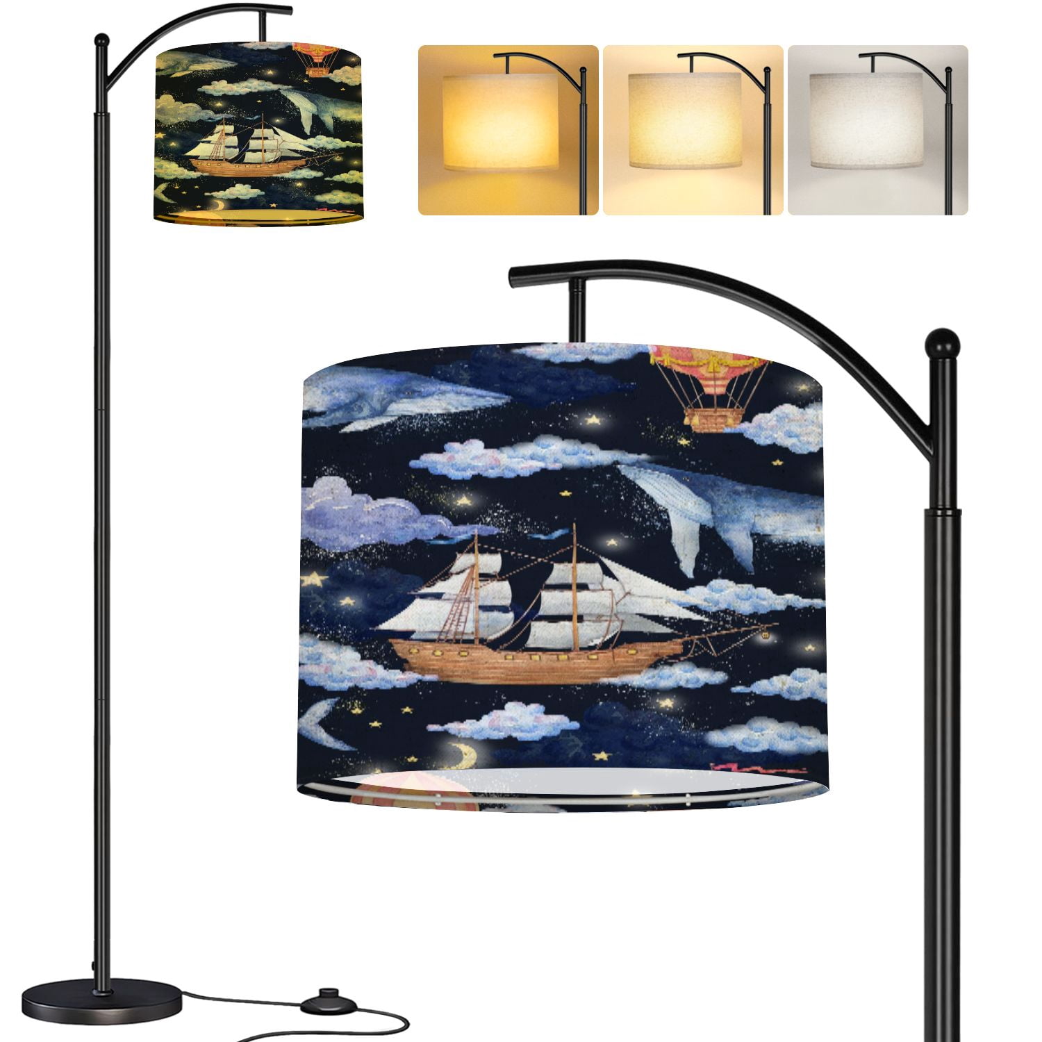 Arc Floor Lamp Watercolor whales clouds moon stars balloons space ship ...