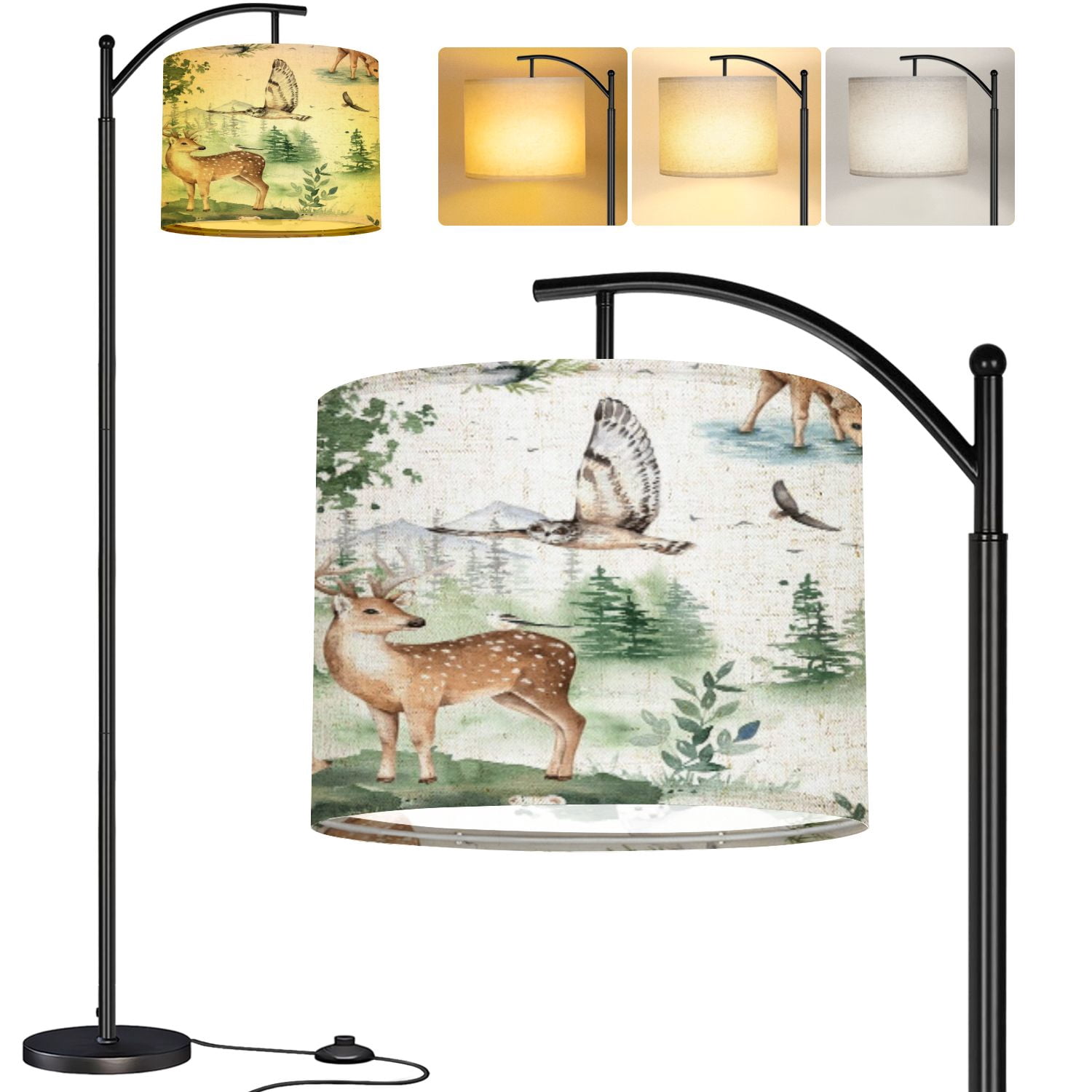 Arc Floor Lamp Watercolor woodland animals seamless cute deer owl lynx ...