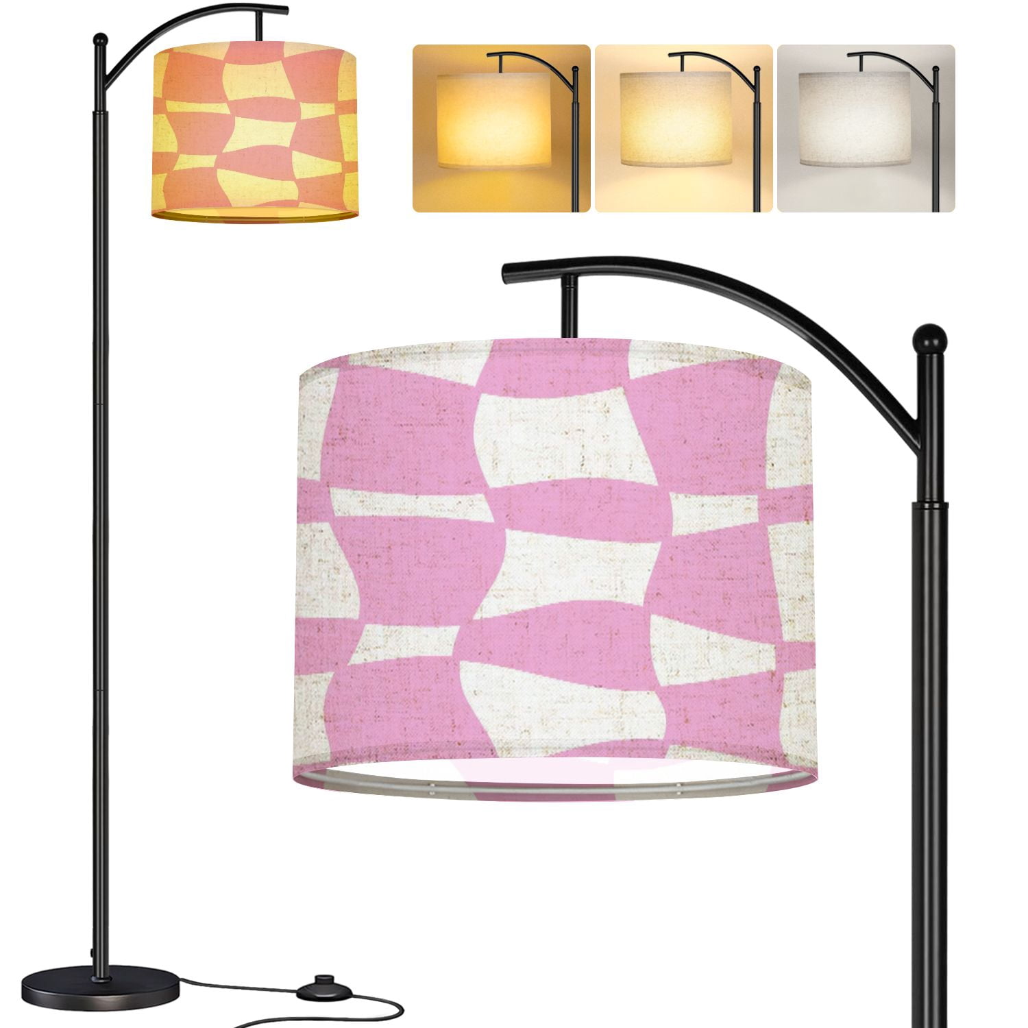 Arc Floor Lamp Wavy checkered pink white graphic retro seamless pattern ...