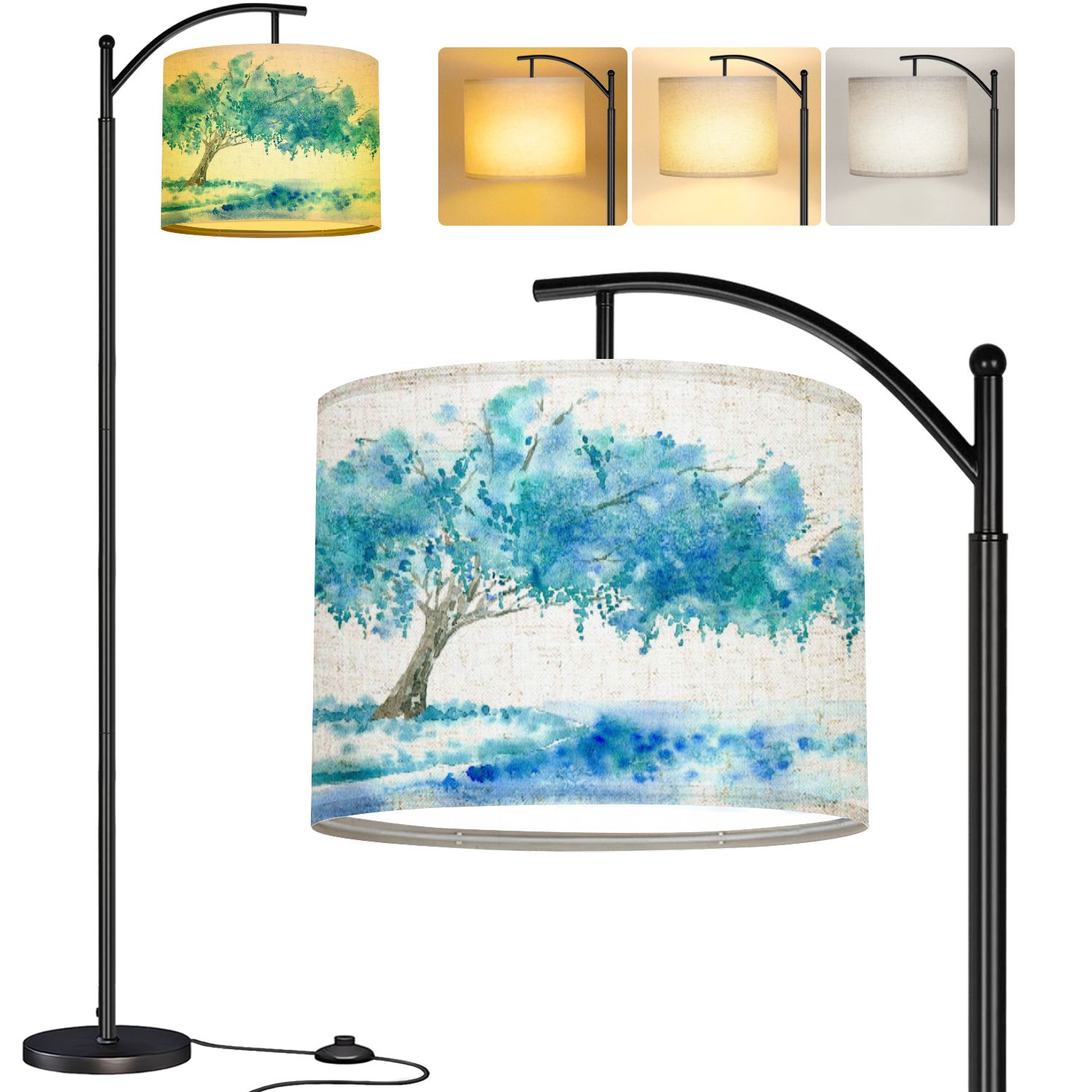 Arc Floor Lamp Weeping willow lake Blue tree Watercolor hand drawn Tall ...
