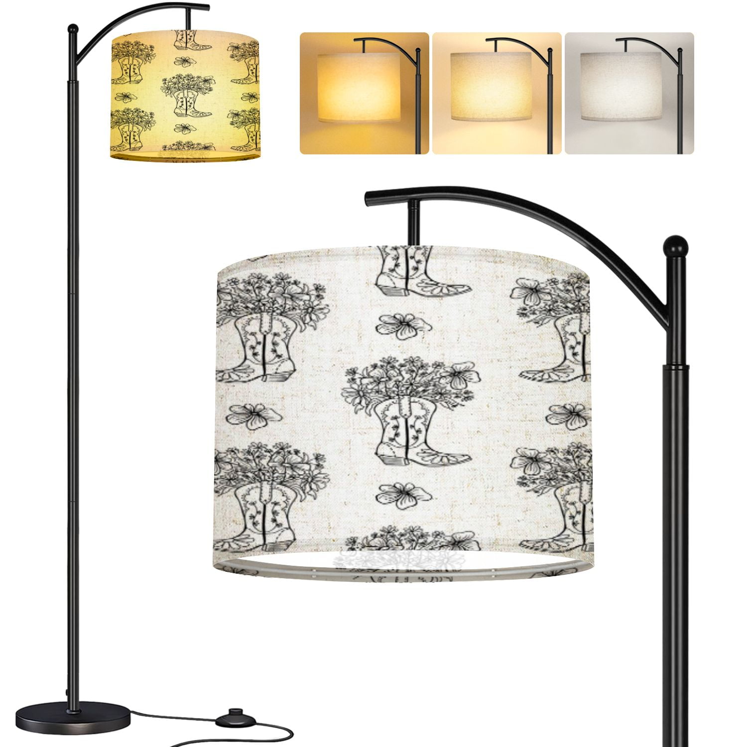 Arc Floor Lamp Western floral Cowgirl boots flowers black outline ...