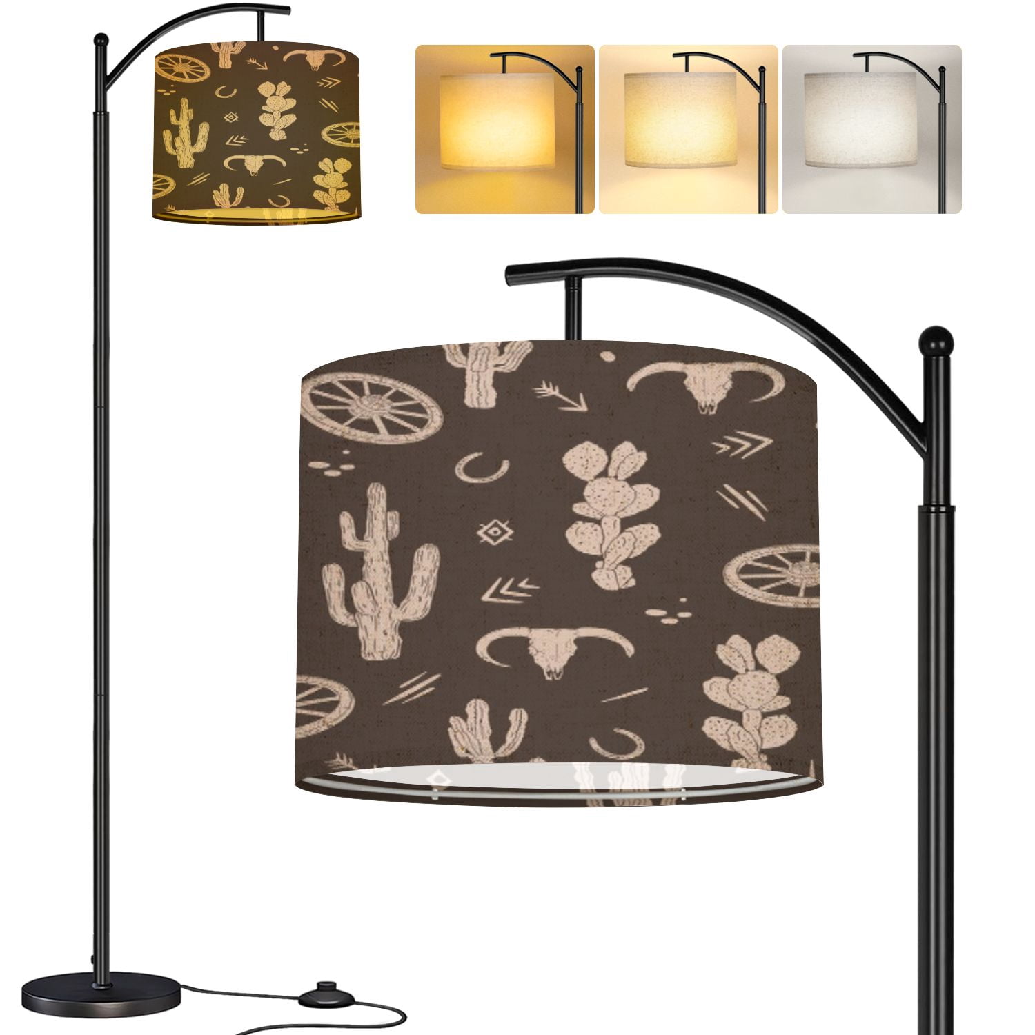 Arc Floor Lamp Western style seamless pattern dark brown cactus wheel ...