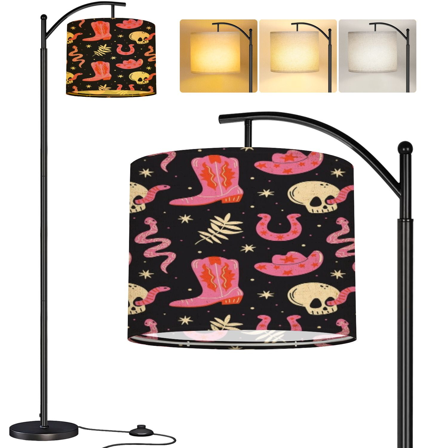 Arc Floor Lamp Western themed seamless cute groovy funky cartoon skull ...