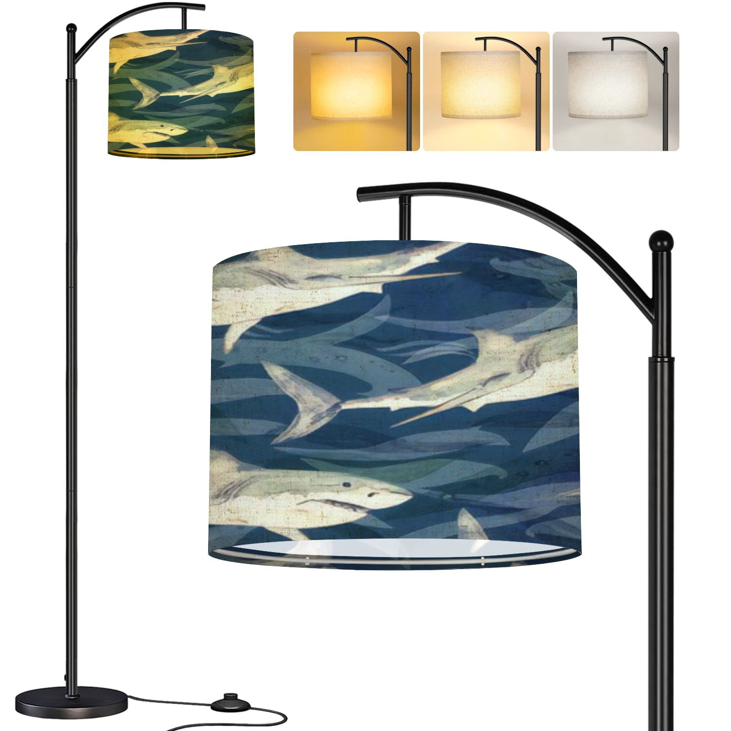Arc Floor Lamp White shark watercolor seamless dark blue ocean surface ...