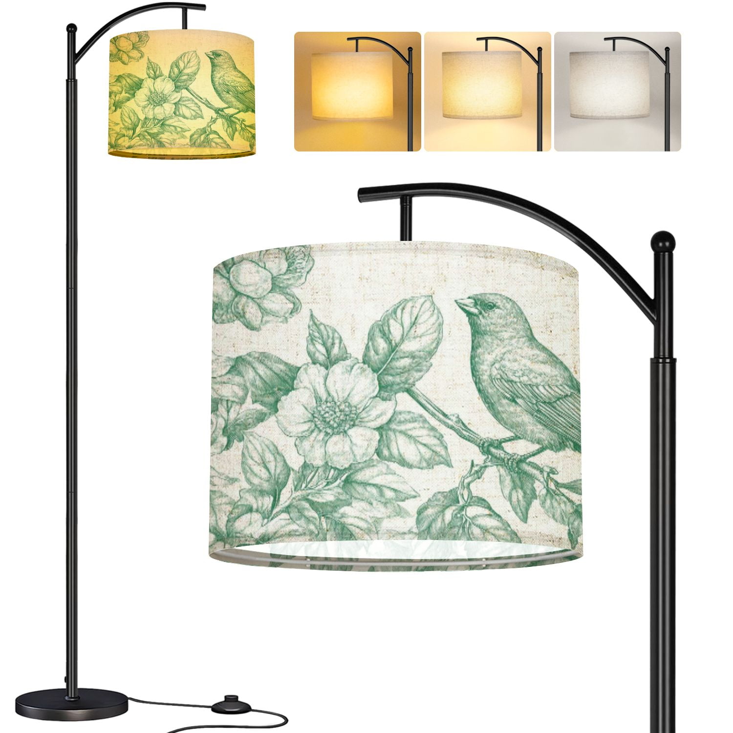 Arc Floor Lamp Wildflowers Green Floral Flower Bird Grass Stems Leaves ...