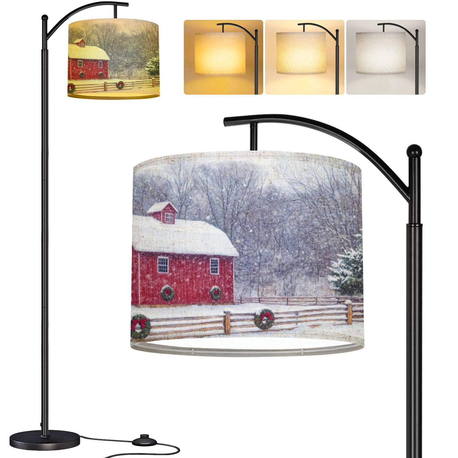 Arc Floor Lamp Winter Snow Barn Vintage Farmhouse Country Scenery Red ...