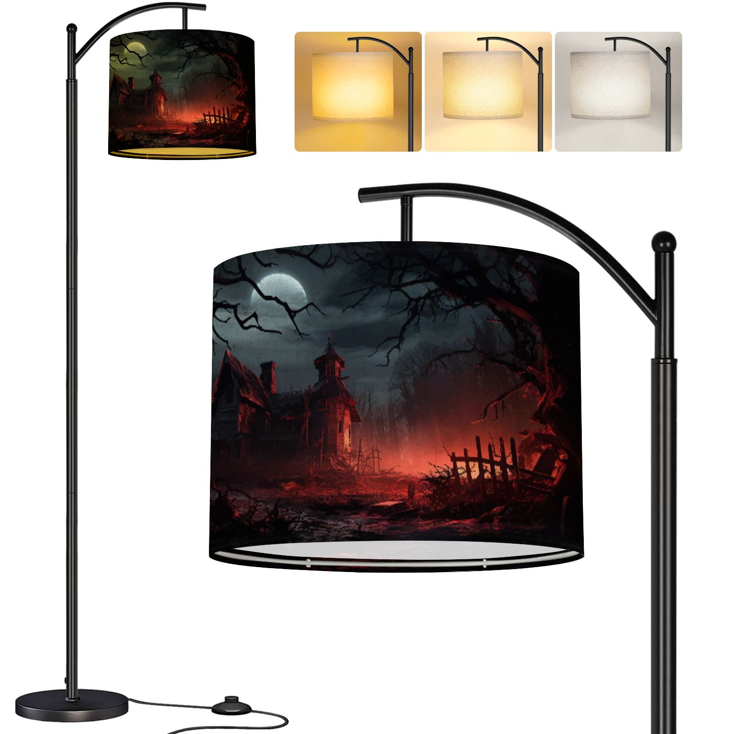 Arc Floor Lamp Wooden Haunted house full moon Spooky Old Haunted house ...