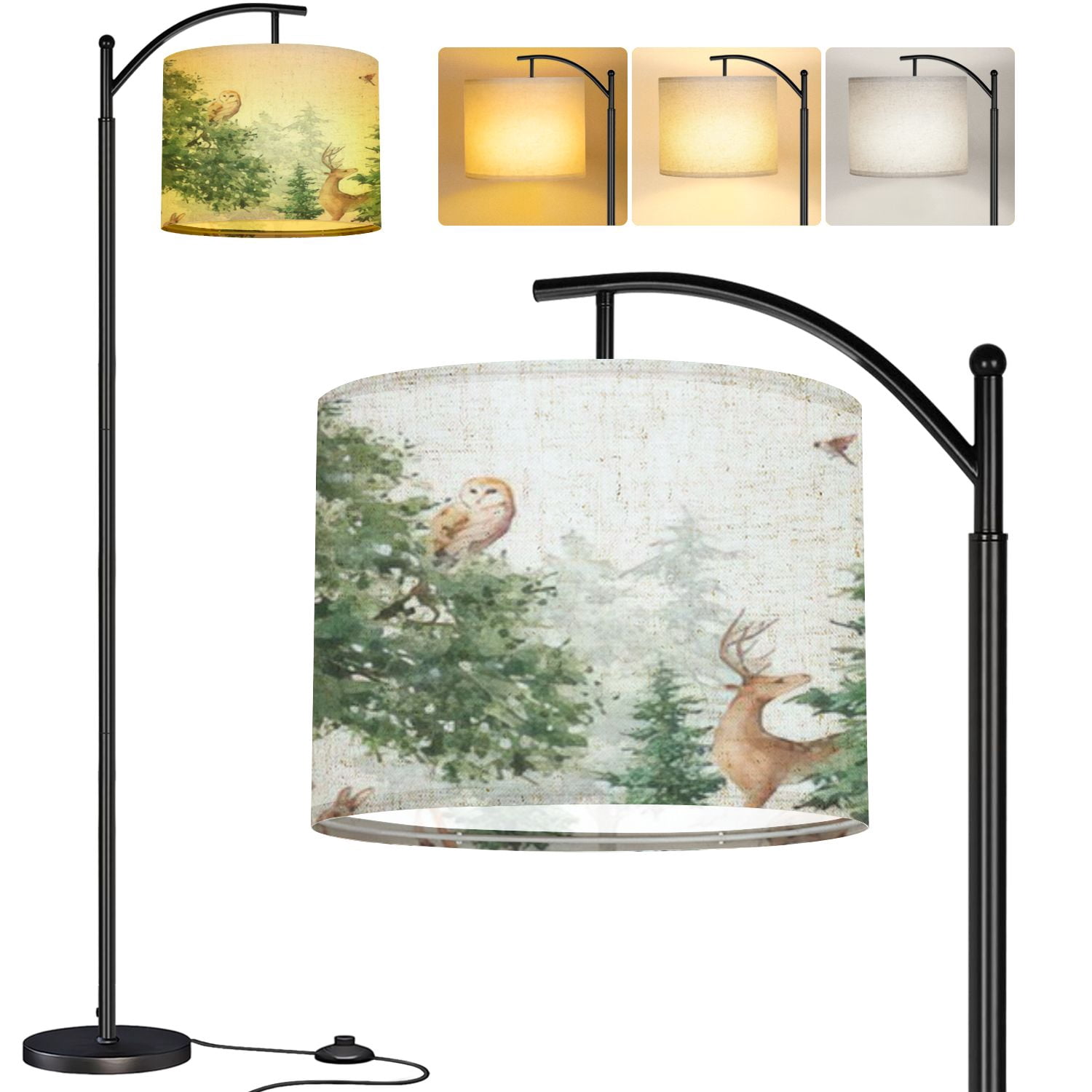 Arc Floor Lamp Woodland owl deer rabbits Watercolor animal forest trees ...
