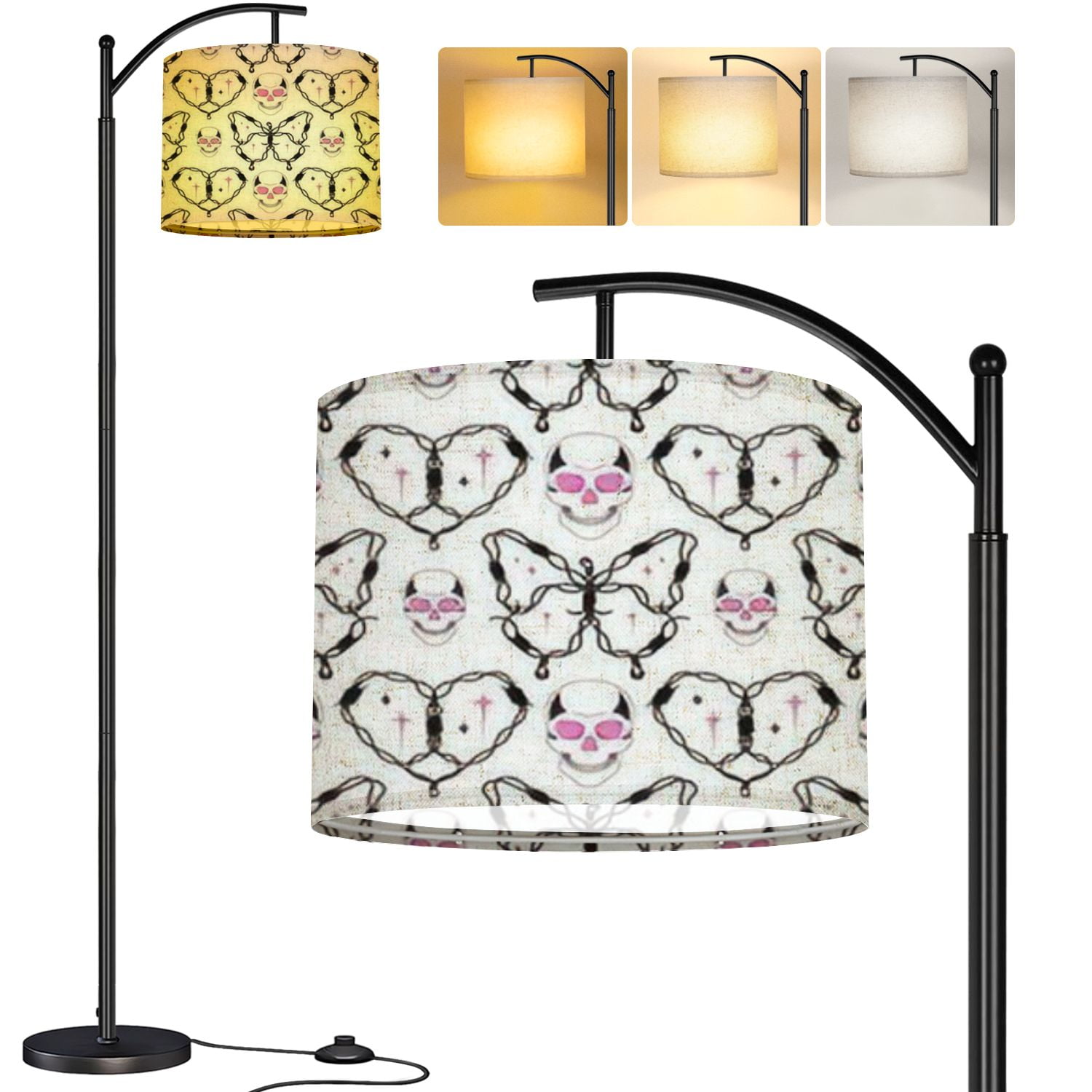 Arc Floor Lamp Y2k fun Dark mood Seamless Goth skull wire barbed butterfly Tall Modern Standing ...