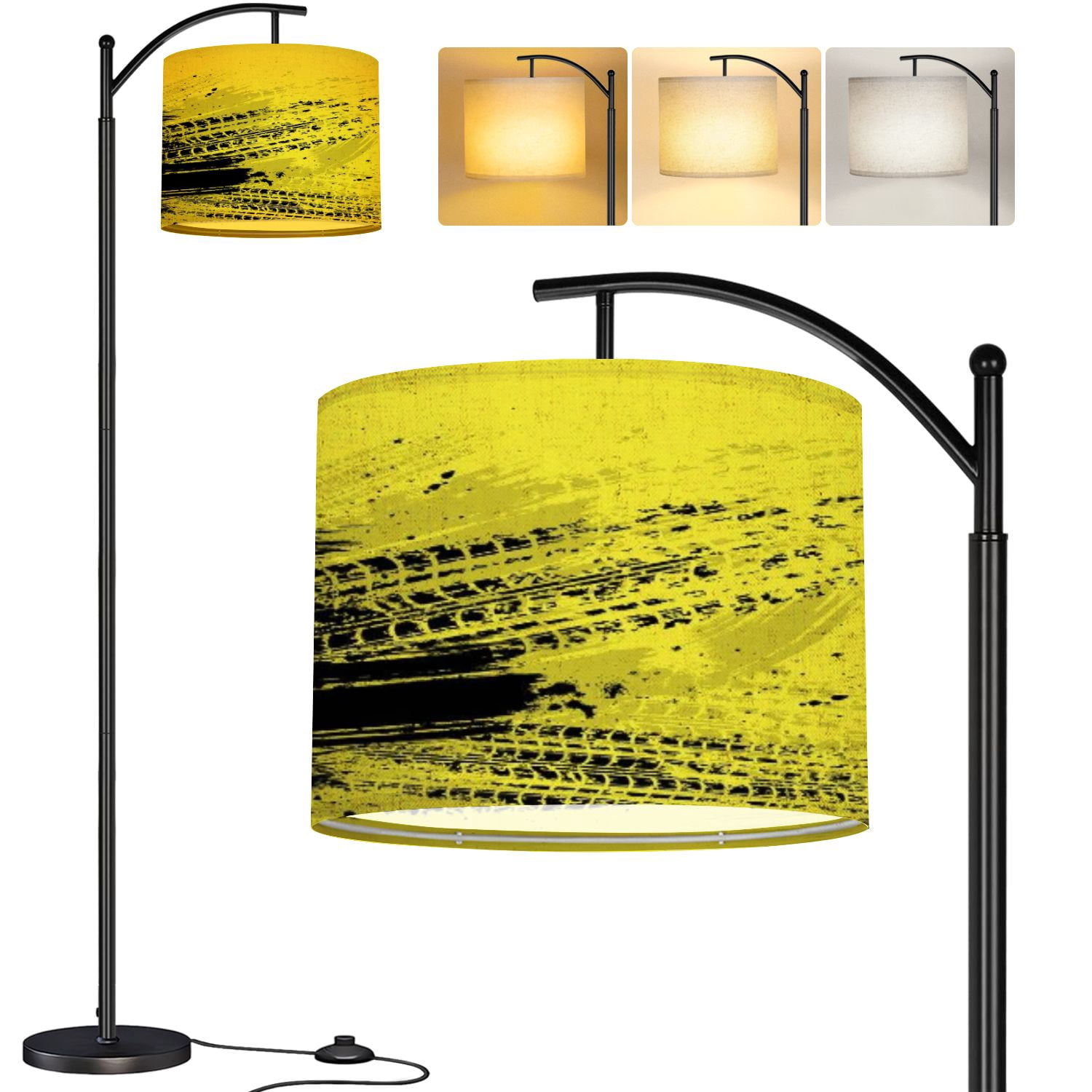 Arc Floor Lamp Yellow grunge tire tracks Tall Modern Standing Lamp LED ...