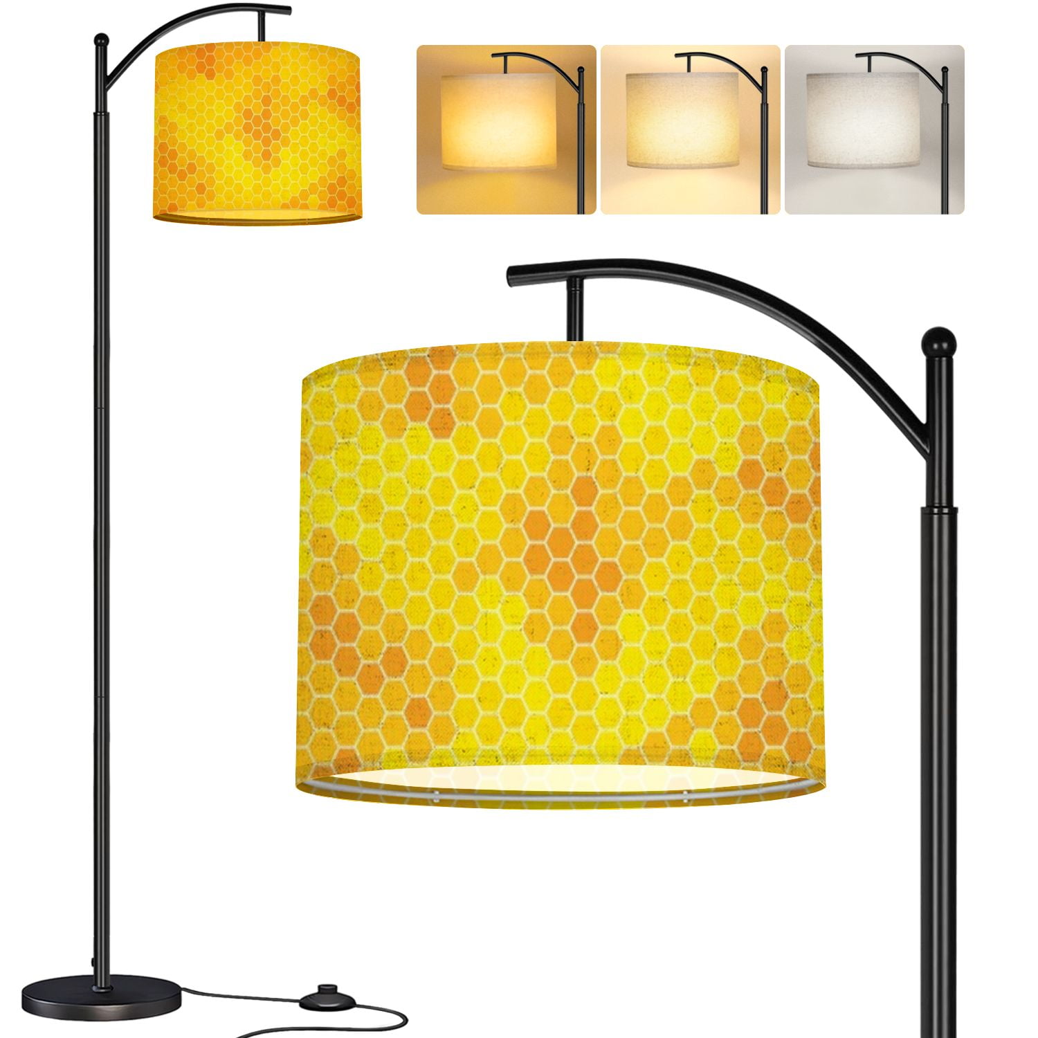Arc Floor Lamp Yellow orange beehive Honeycomb bees hive cells pattern ...
