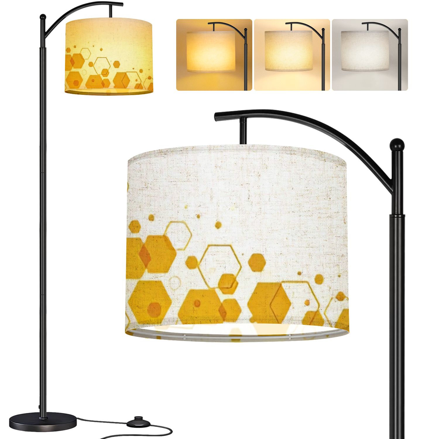 Arc Floor Lamp Yellow orange beehive Honeycomb bees hive cells pattern ...