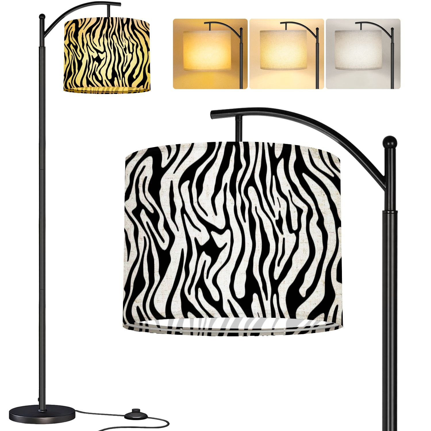 Arc Floor Lamp Zebra skin stripes pattern Animal print black white ...