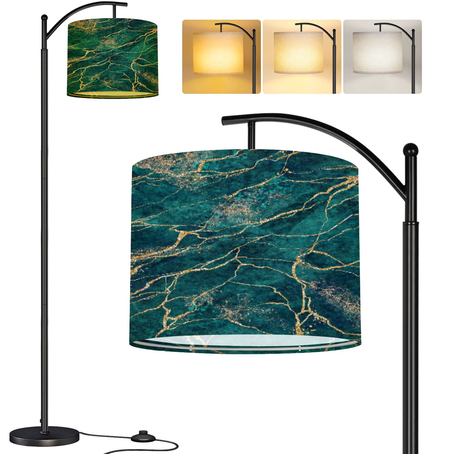 Arc Floor Lamp abstract malachite green marble gold glitter veins fake ...