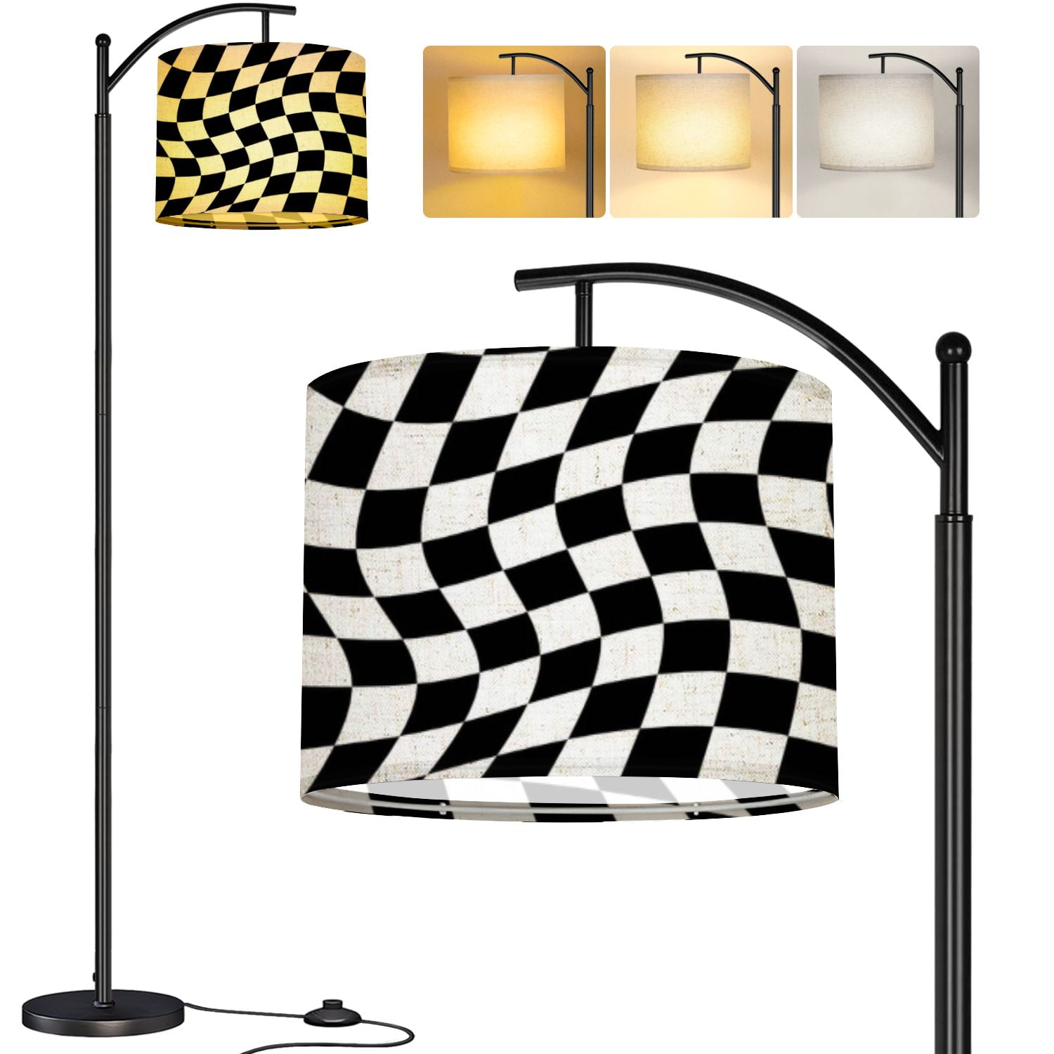 Arc Floor Lamp abstract wave checkerboard Tall Modern Standing Lamp LED ...