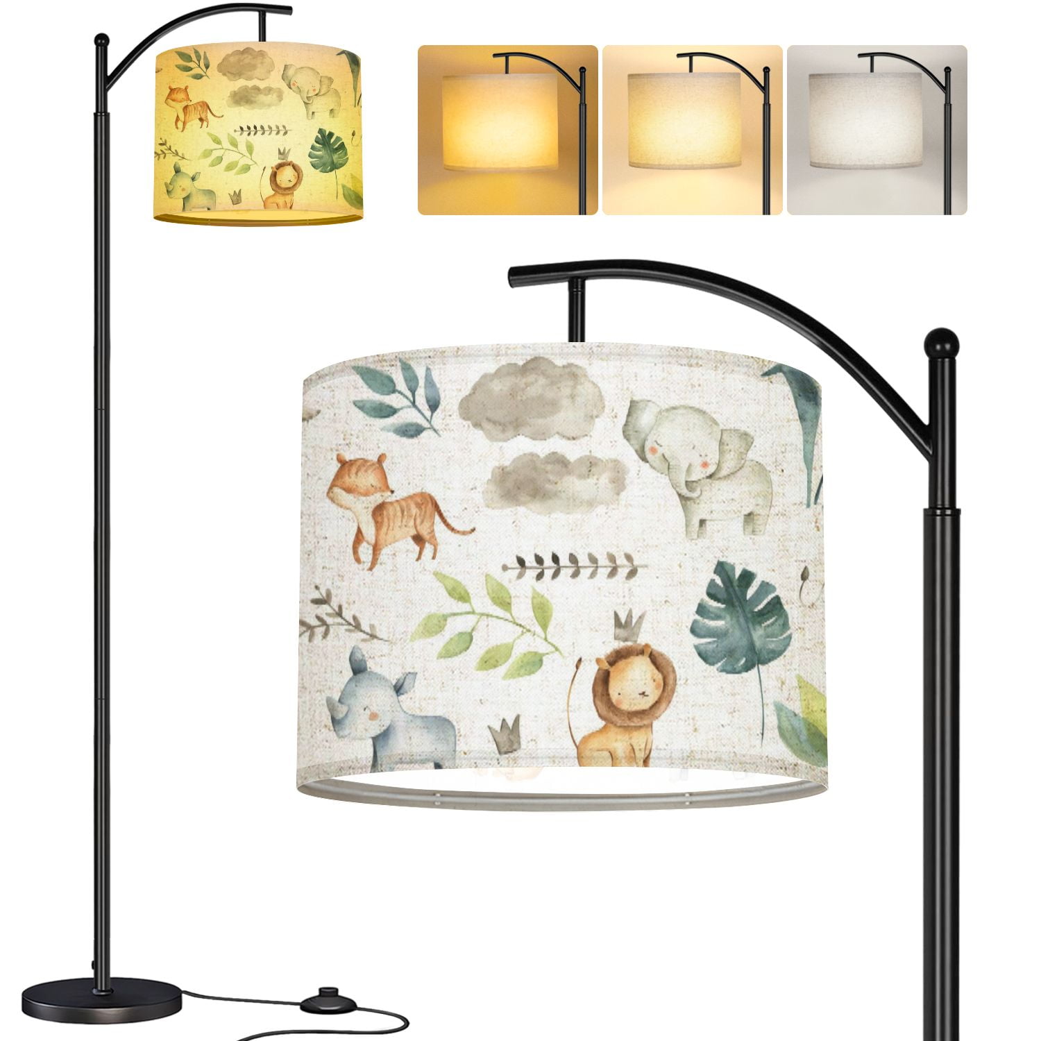Arc Floor Lamp animals watercolor baby elephant lion zebra giraffe ...