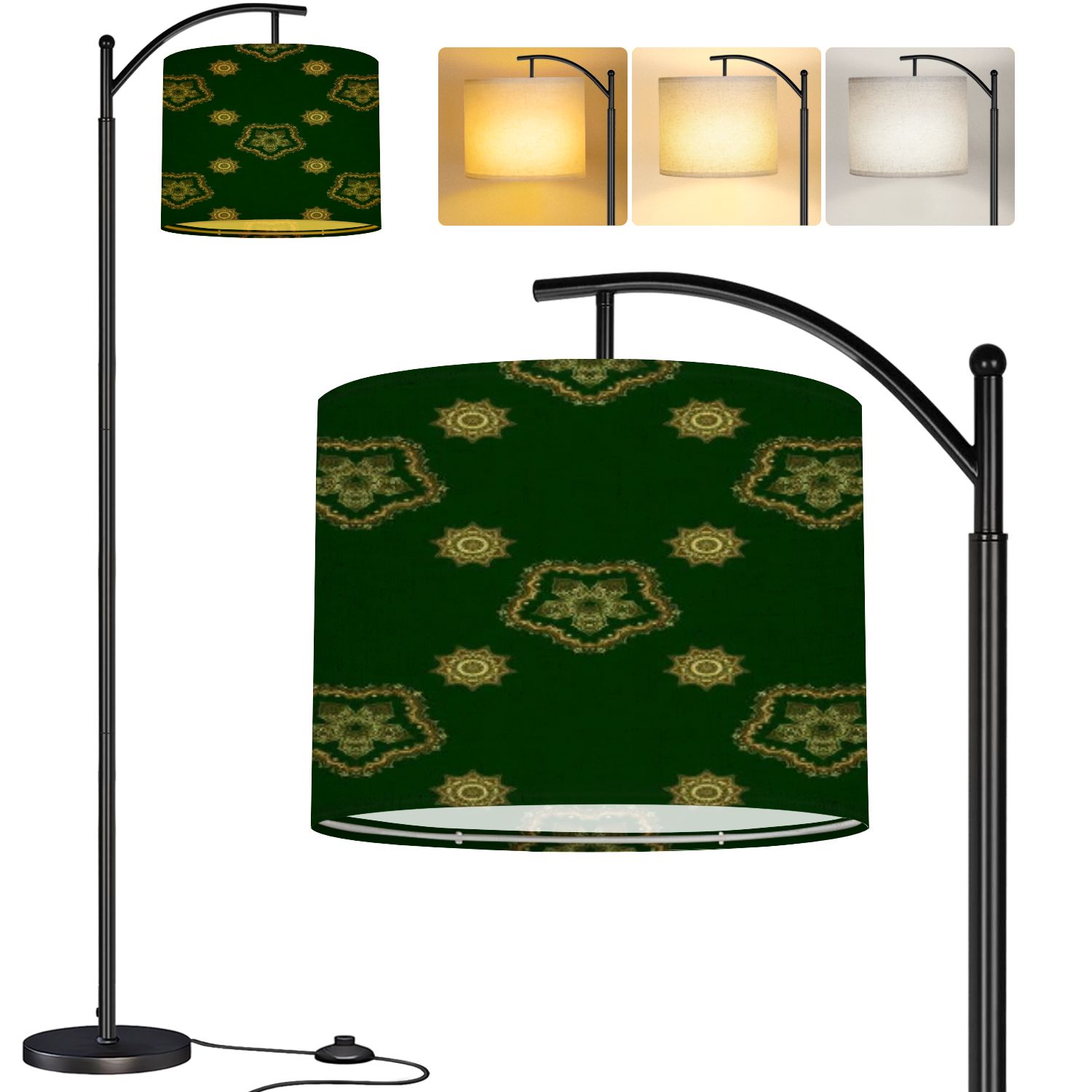 Arc Floor Lamp art golden mehndi Seamless pattern green backdrop ...
