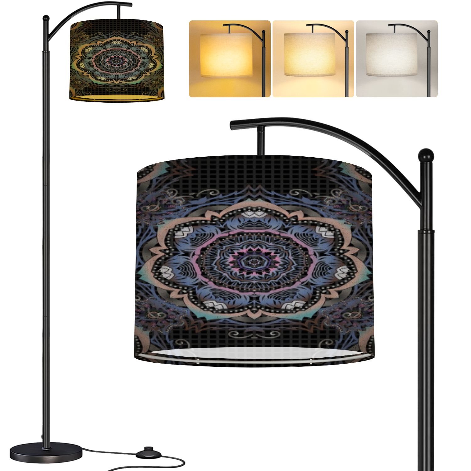 Arc Floor Lamp art red blue mehndi Seamless pattern black backdrop ...