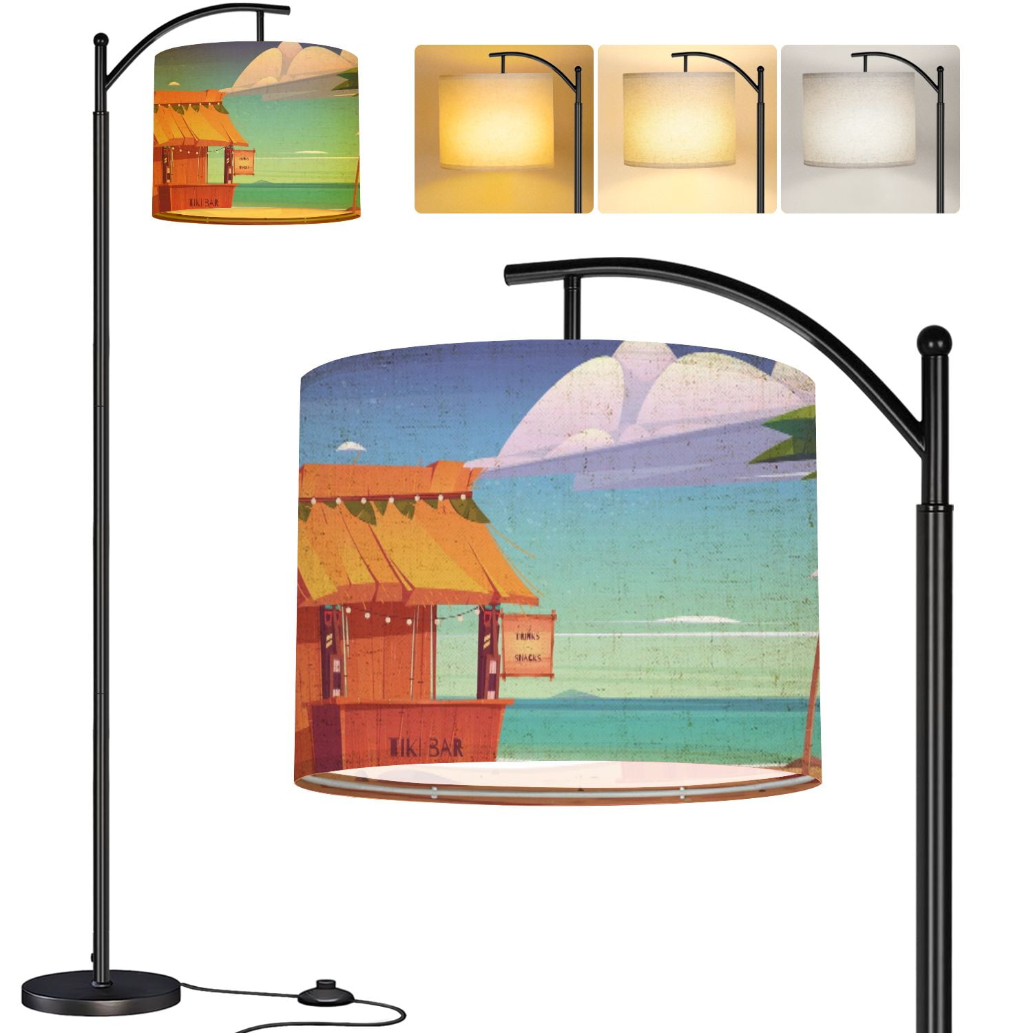 Arc Floor Lamp bar wooden hut tribal masks drinks snacks summer beach ...