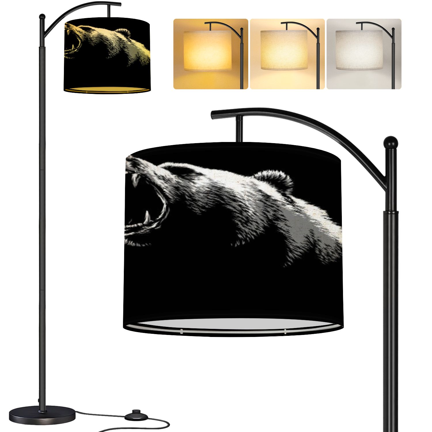 Arc Floor Lamp black white linear draw bear Tall Modern Standing Lamp ...