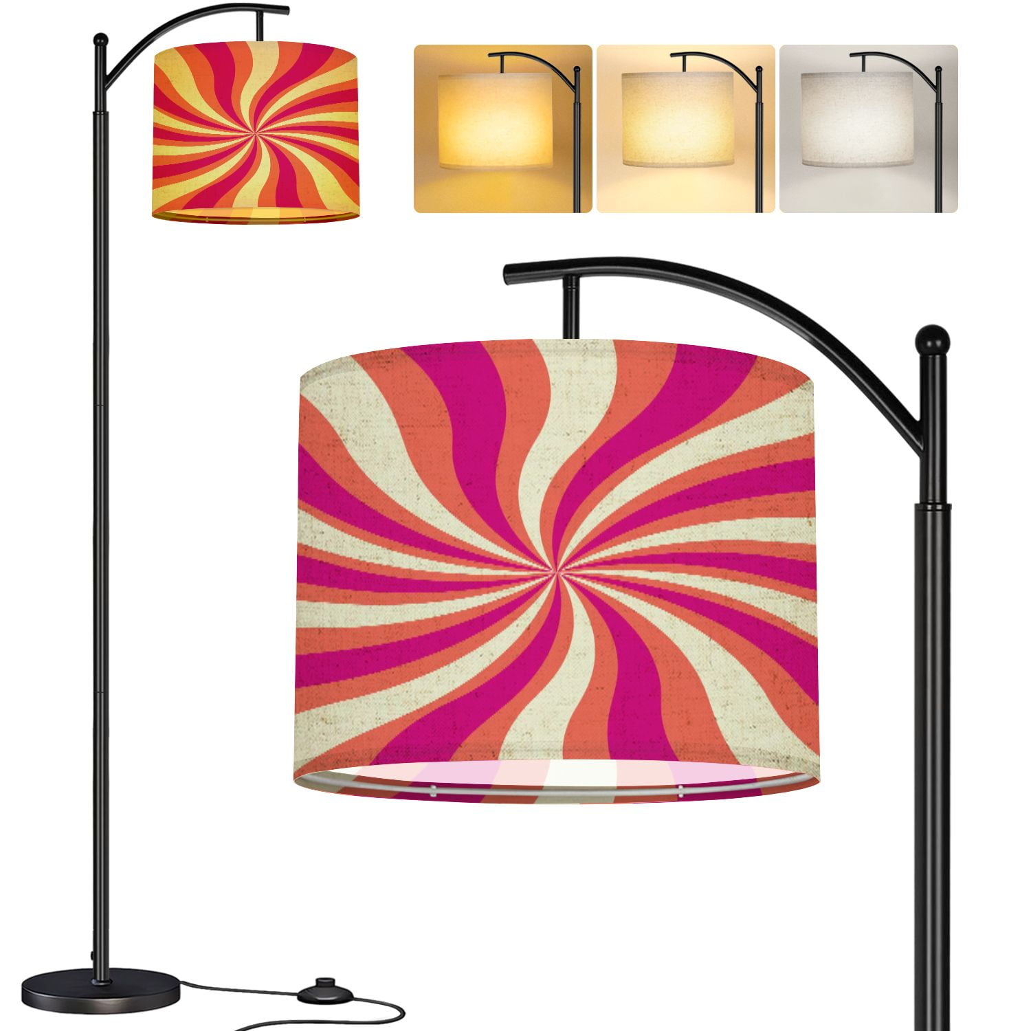 Arc Floor Lamp bold bright wavy retro sunburst design hot purple pink ...