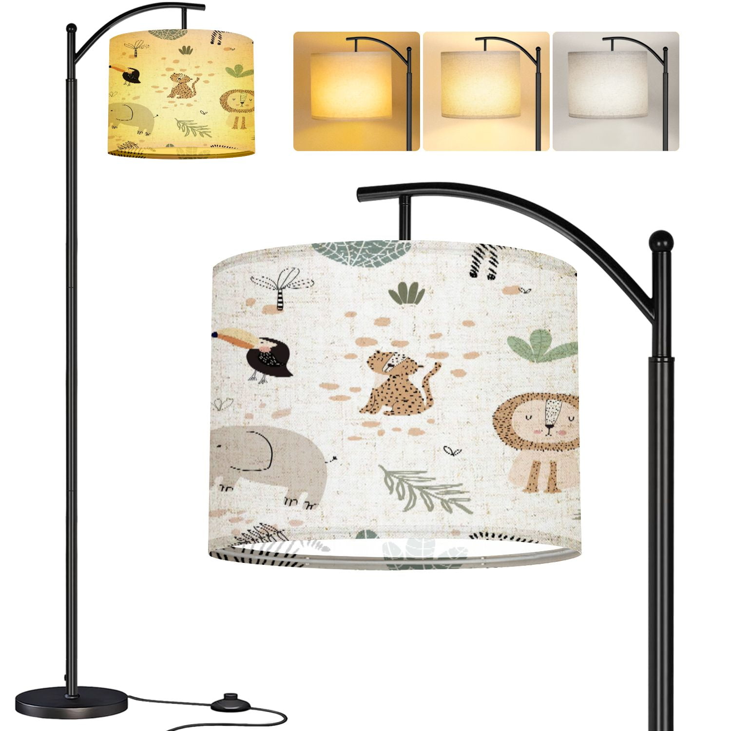 Arc Floor Lamp childish seamless pattern lion elephant leopard zebra ...