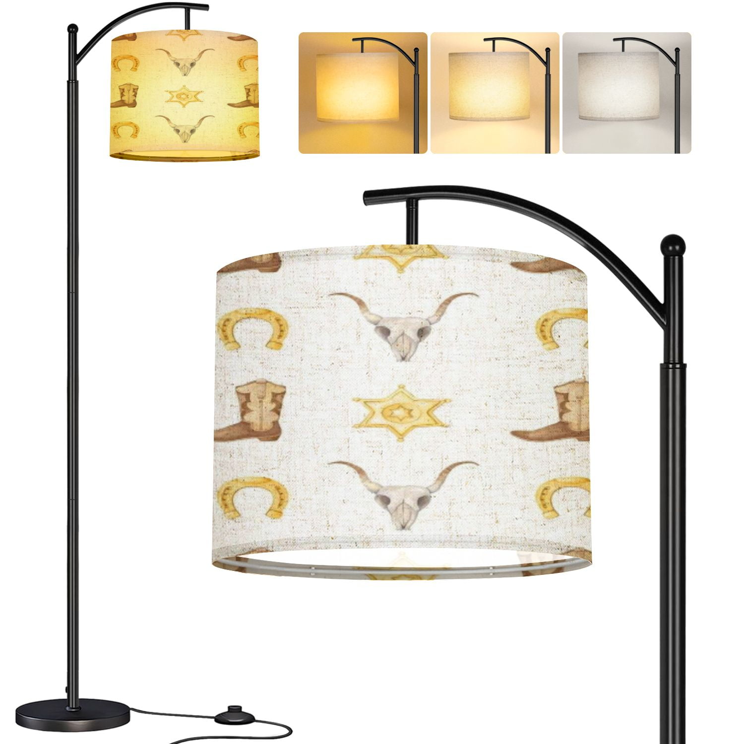 Arc Floor Lamp cowboy boot sheriff badge hat horseshoe animal skull ...