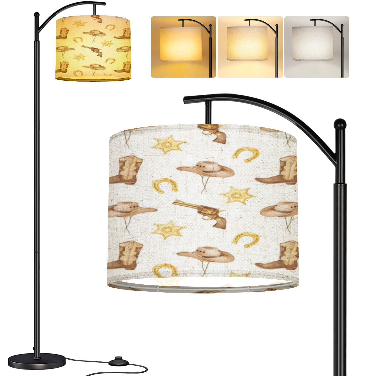 Arc Floor Lamp cowboy hat cowboy boots horseshoe coins revolver sheriff ...