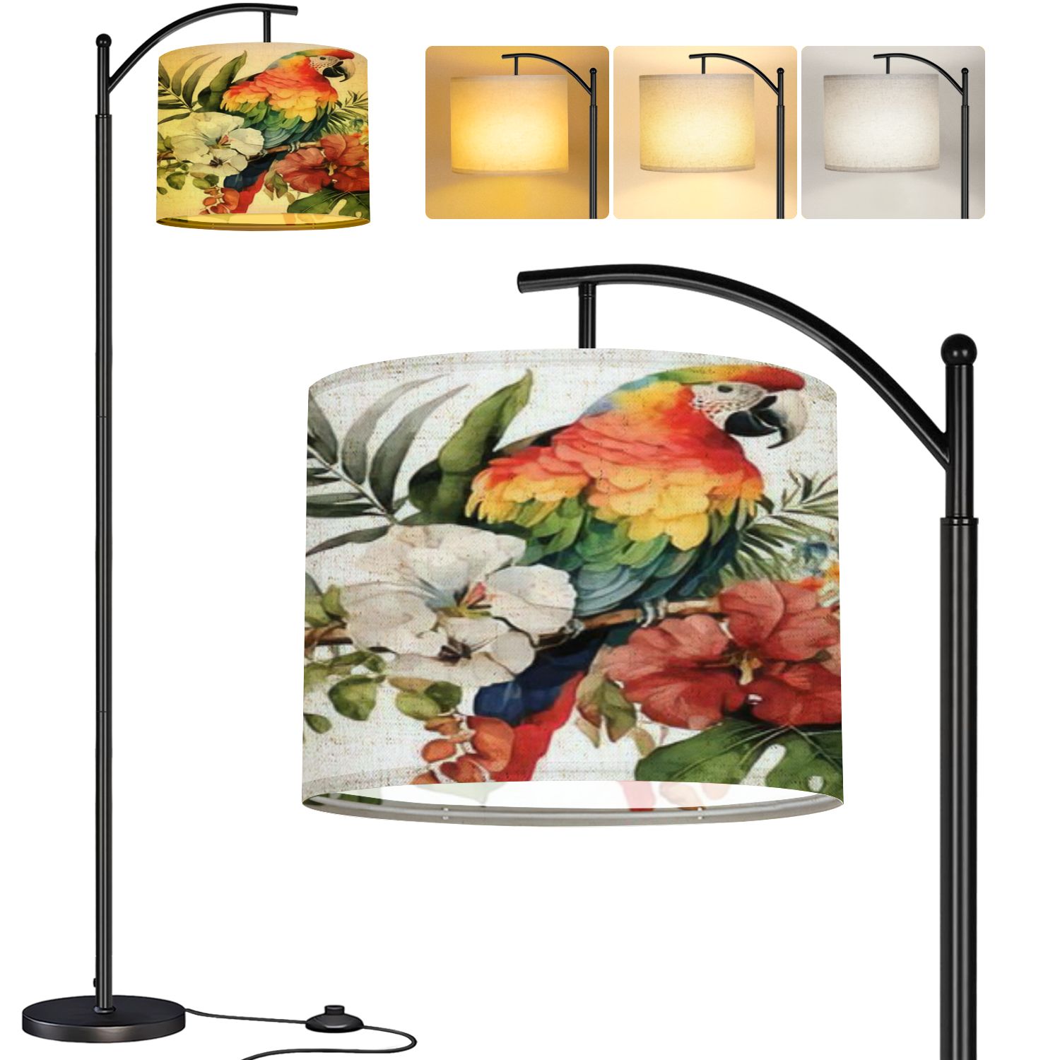 Arc Floor Lamp cute parrots illustrations different palm monstera ...