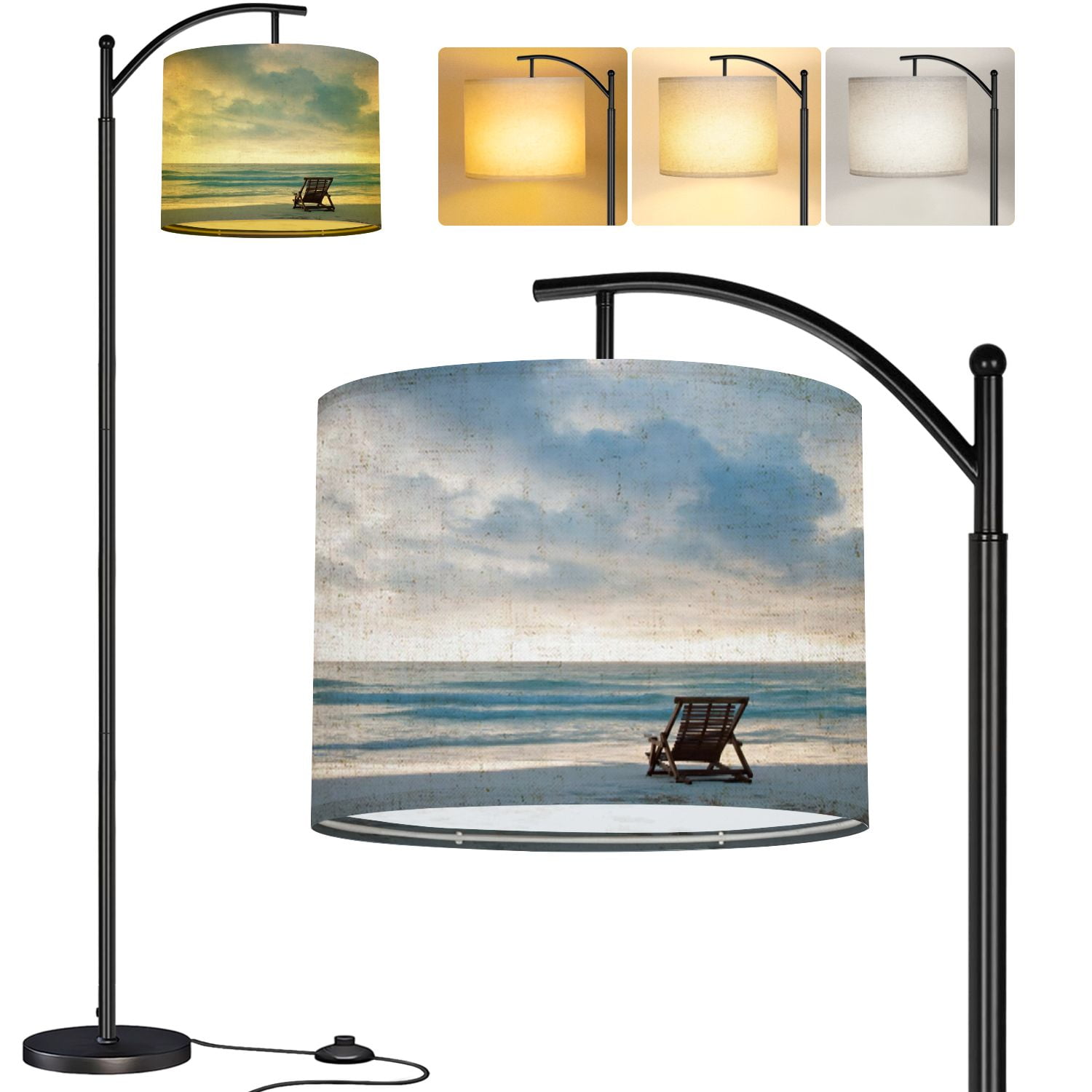 Arc Floor Lamp deck chair sandy beach waters edge cloudscape seas Tall ...
