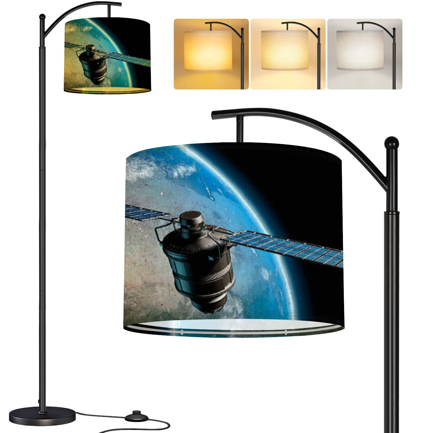 Arc Floor Lamp earth Tall Modern Standing Lamp LED Adjustable Linen ...