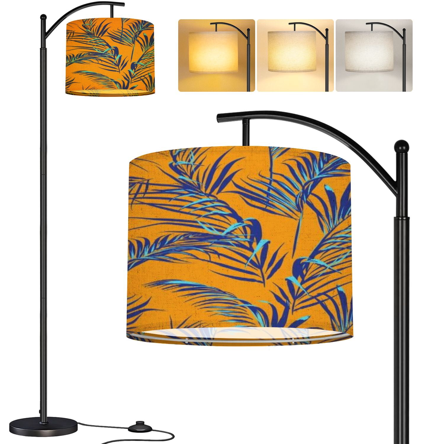 Arc Floor Lamp fashion fabric texture blue palm leaves seamless Tall ...