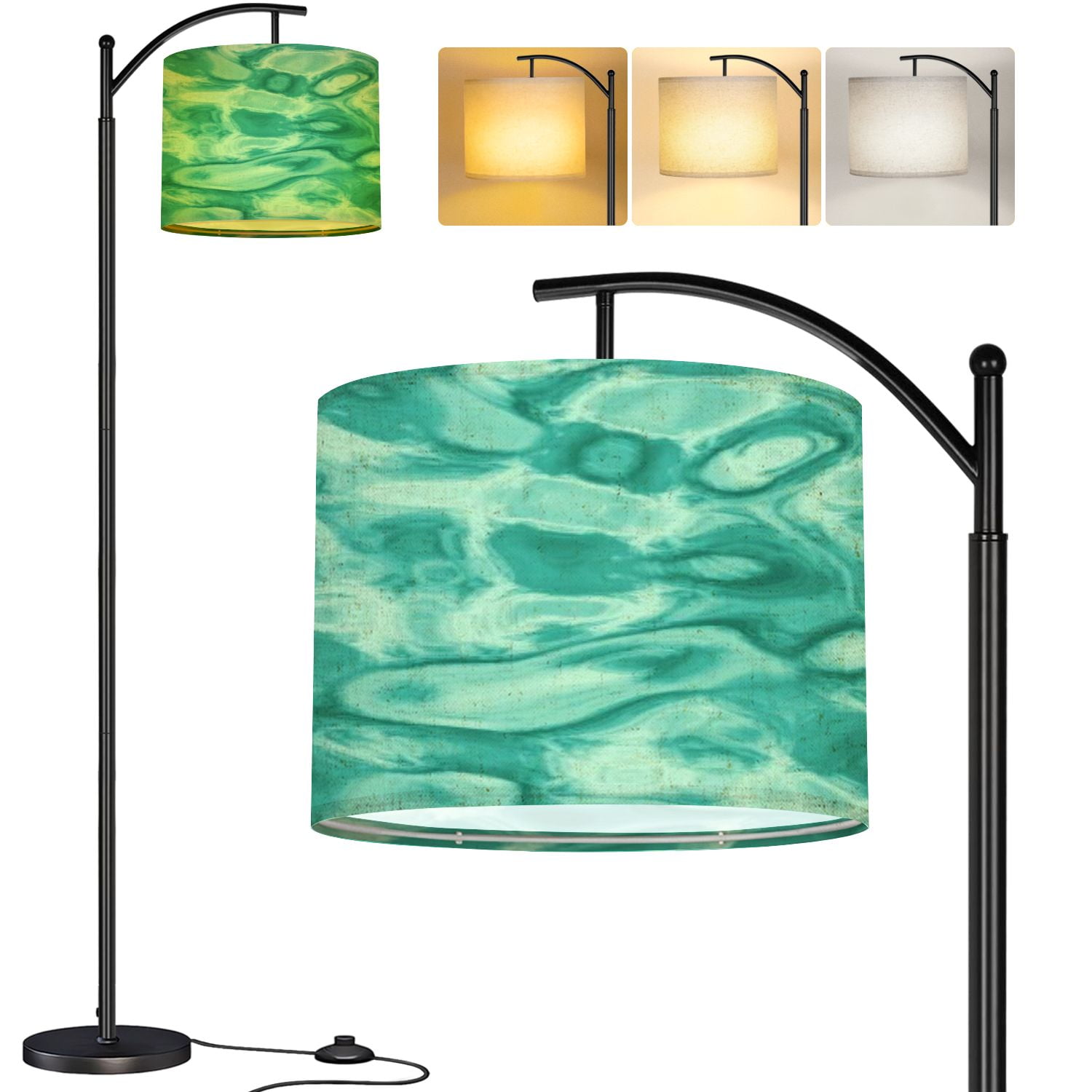 Arc Floor Lamp features an abstract composition swirling turquoise ...