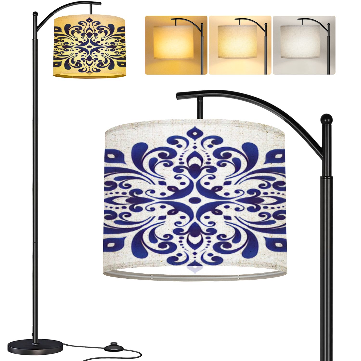 Arc Floor Lamp floral round pattern Circular decorative ceramic ...