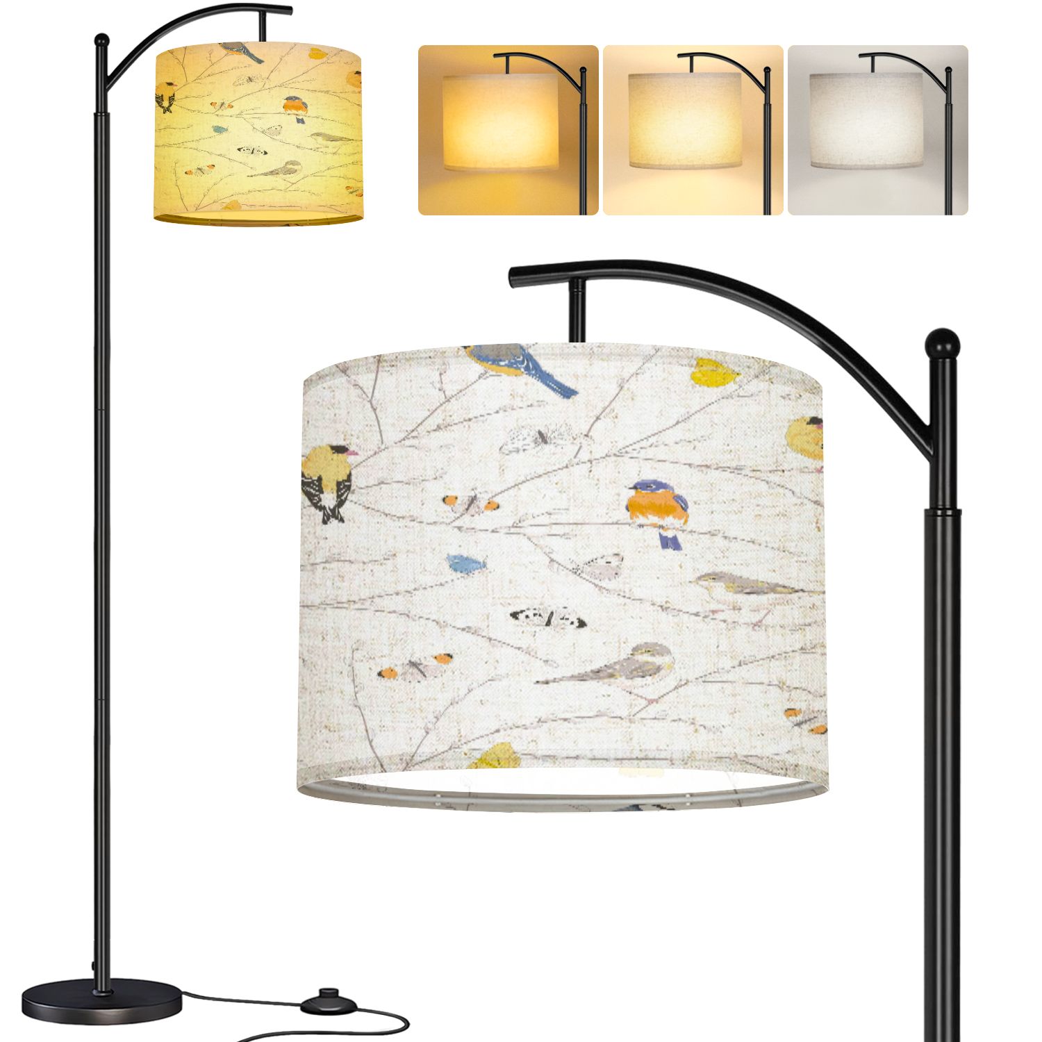 Arc Floor Lamp garden birds sitting Spring Pussy Willow branch ...