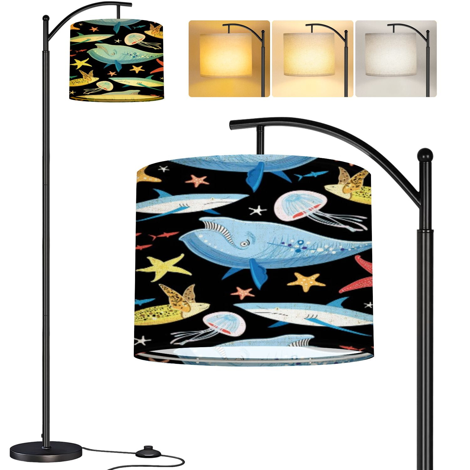 Arc Floor Lamp graphic marine animals black Tall Modern Standing Lamp ...