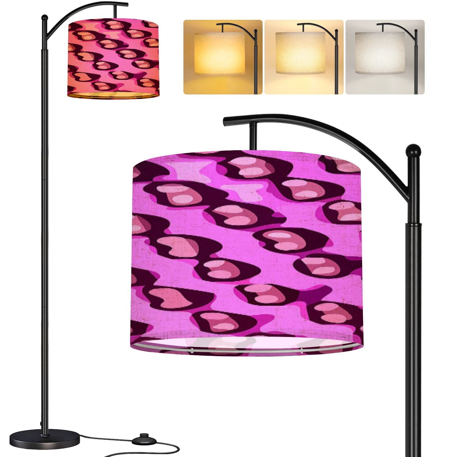 Arc Floor Lamp graphics Tall Modern Standing Lamp LED Adjustable Linen ...