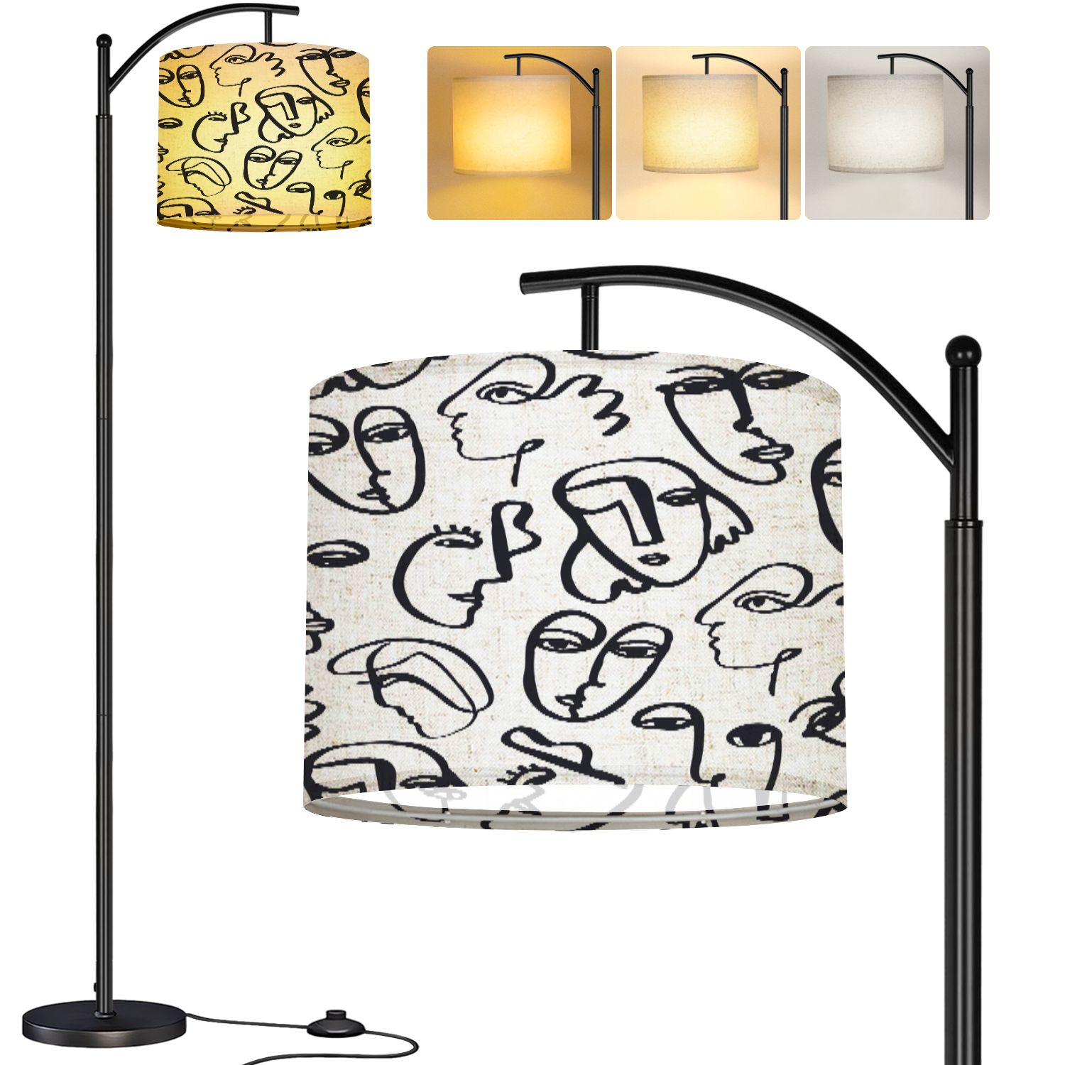 Arc Floor Lamp hand dawn faces seamless pattern Ink painted abstract ...