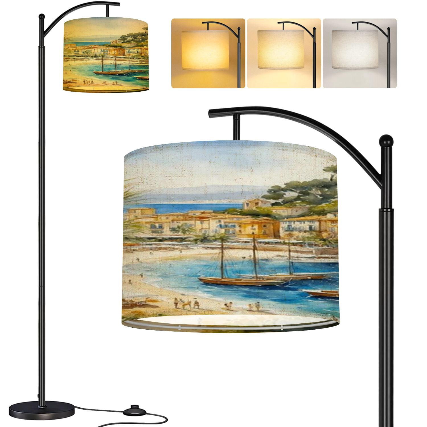 Arc Floor Lamp hand drawn watercolor French scenery landscape blue sea ...