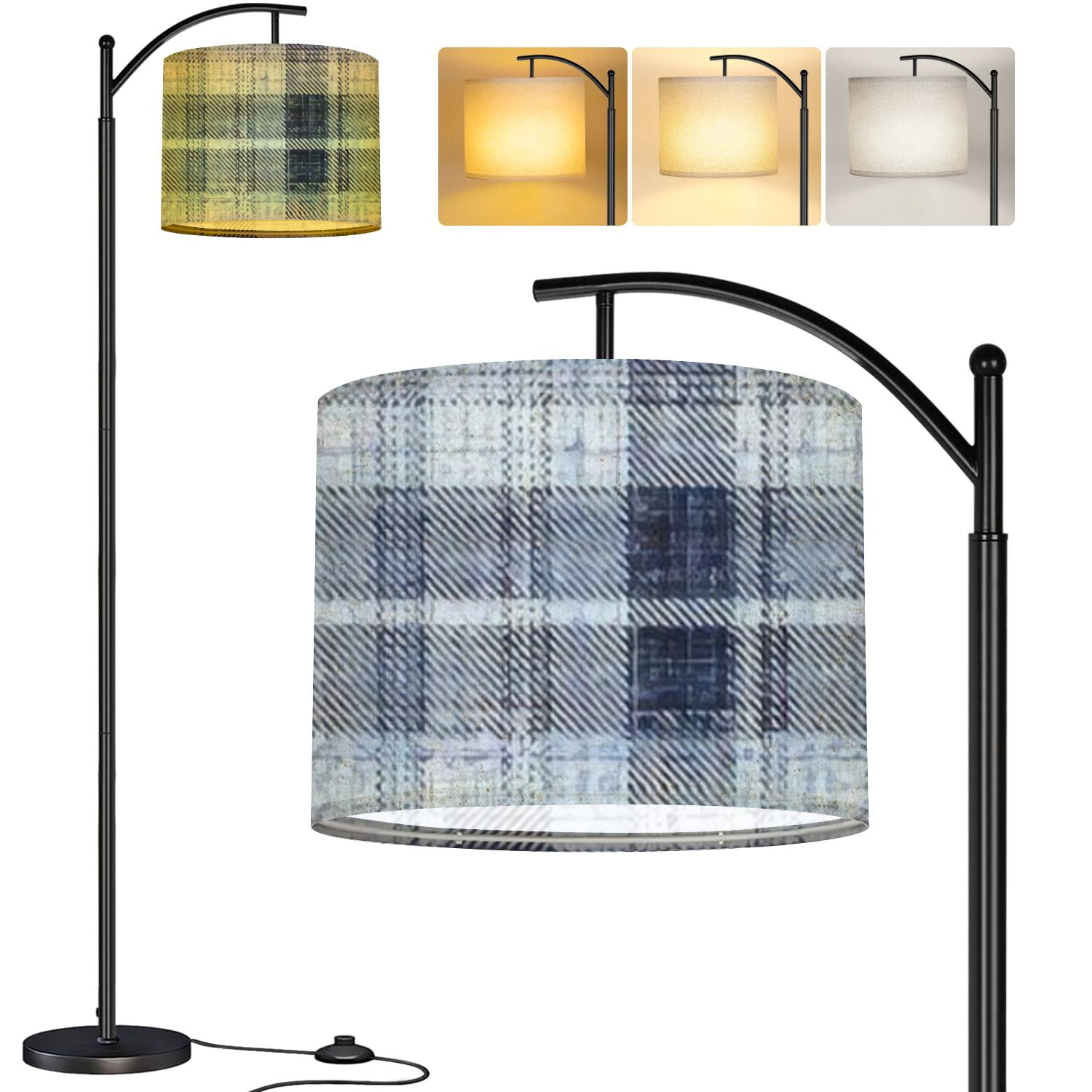 Arc Floor Lamp indigo tones colored modern distressed tartan natural ...