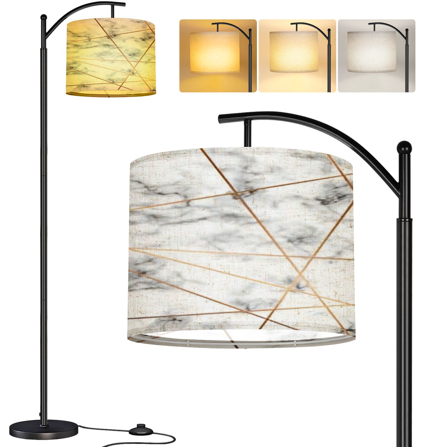 Arc Floor Lamp marble texture golden geometric lines black white ...