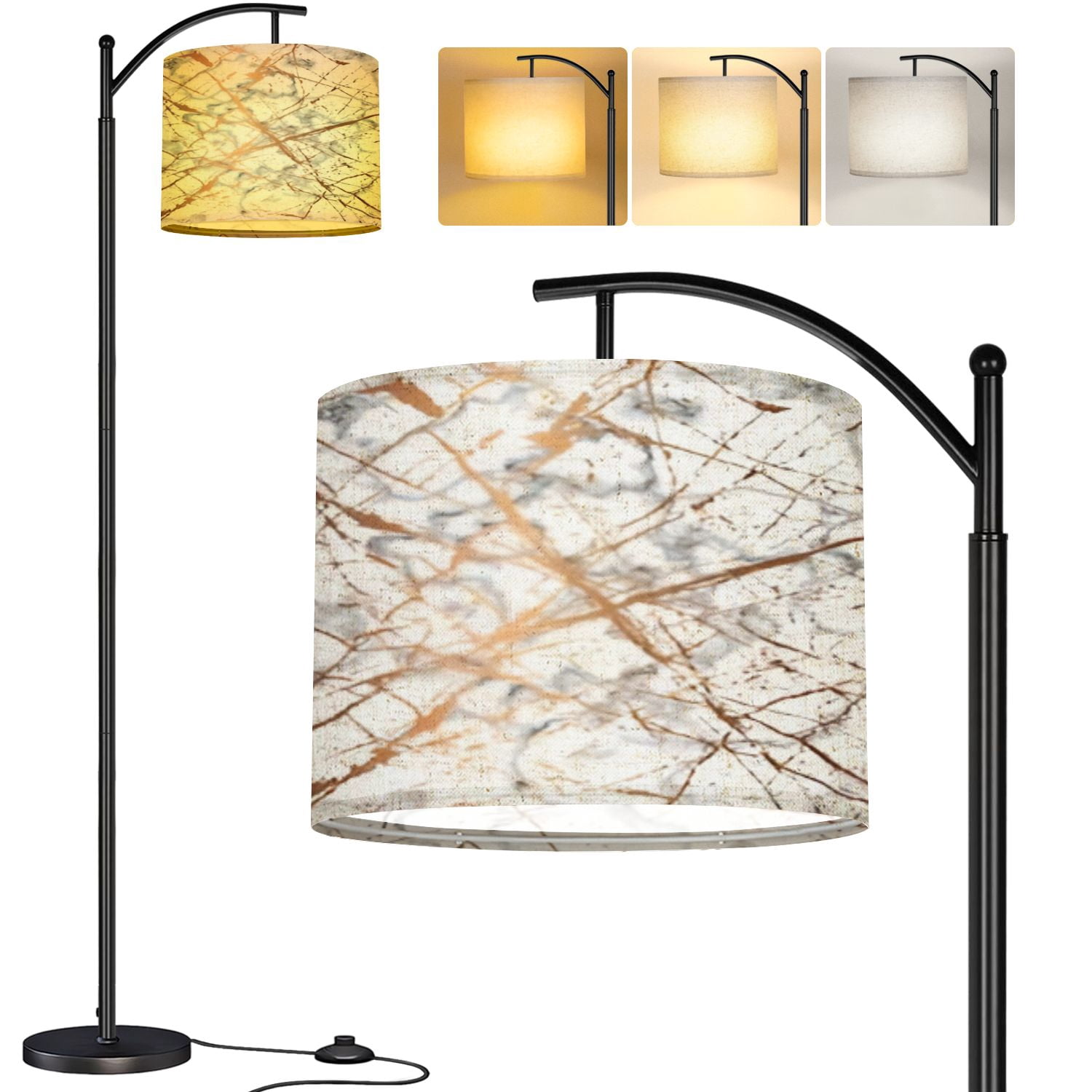 Arc Floor Lamp marble texture golden splatter lines black white ...