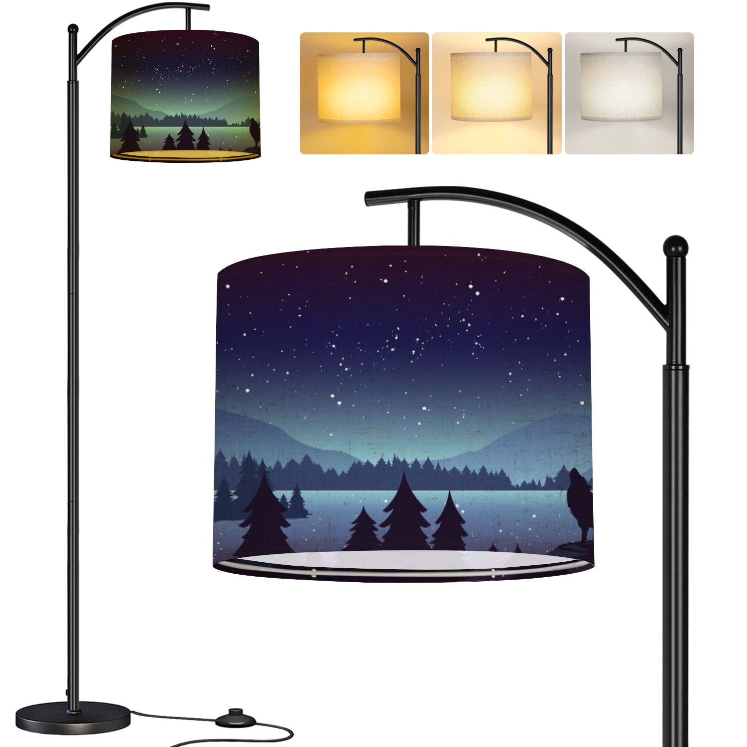 Arc Floor Lamp mountains landscape flat Night nature scenery fir trees ...